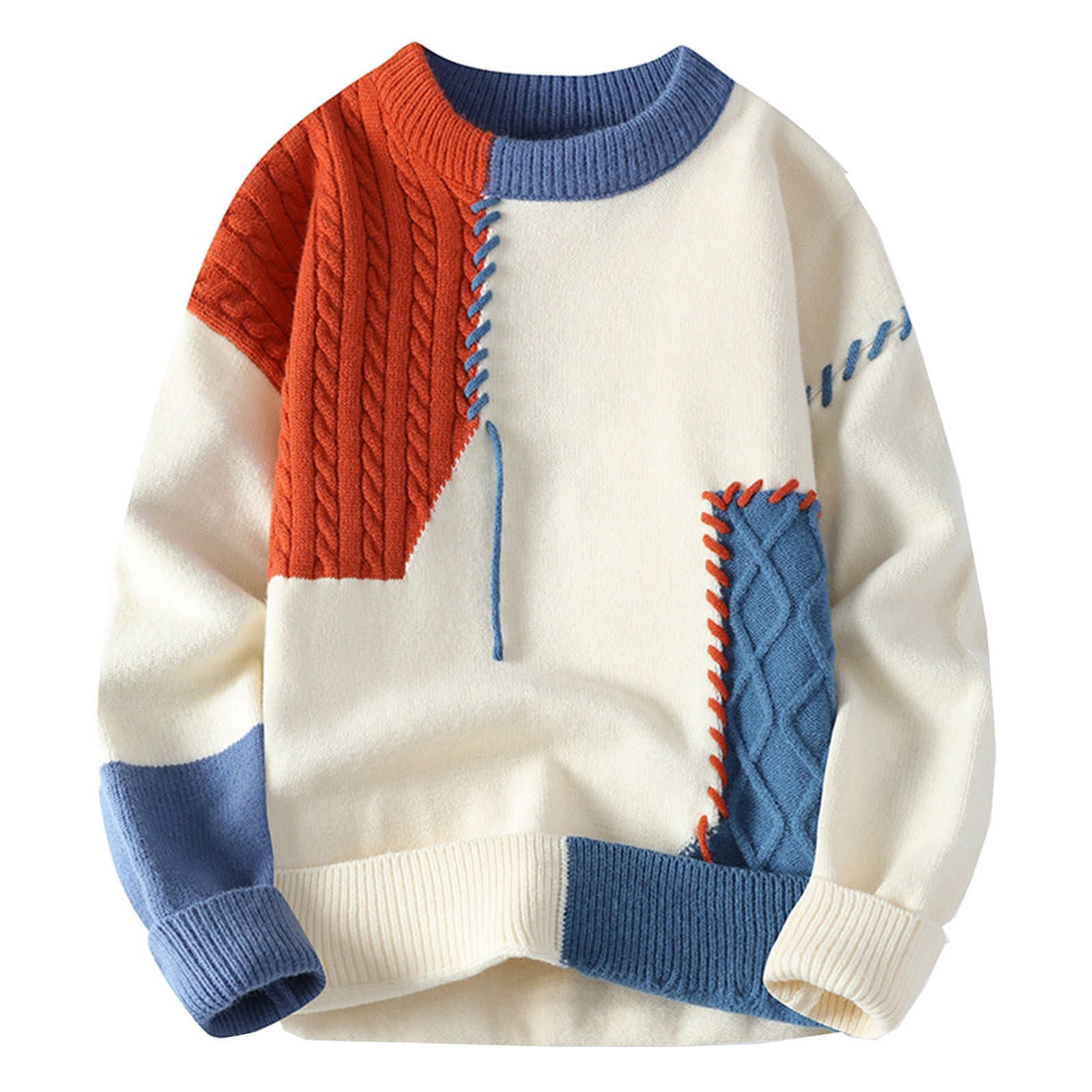 qolati Sweaters for Men Fashion Color Block Crewneck Pullover 2024 Fall ...
