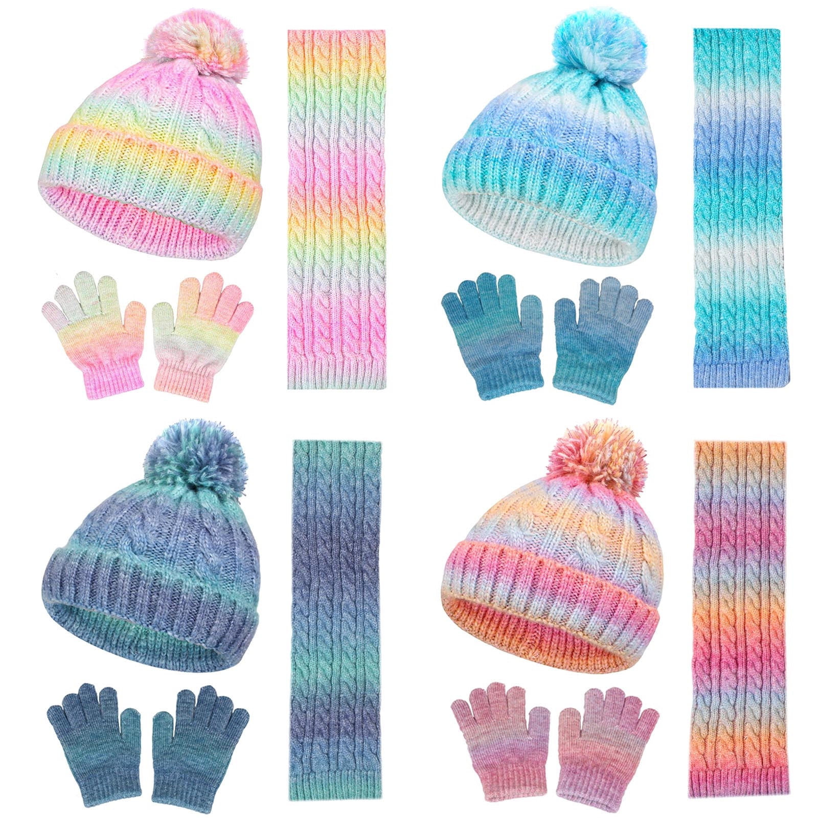 qolati Toddler Beanie Hat Scarf Gloves Set 3 Piece Winter Outfits Kids ...
