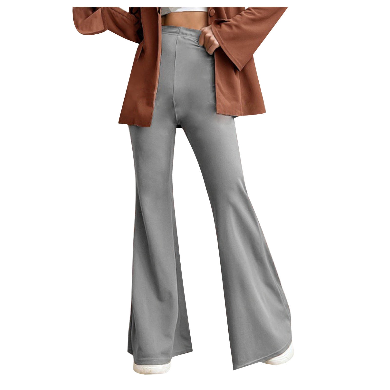 qolati Wide Legs Pants for Women Casual High Waisted Flare Bell Bottom ...