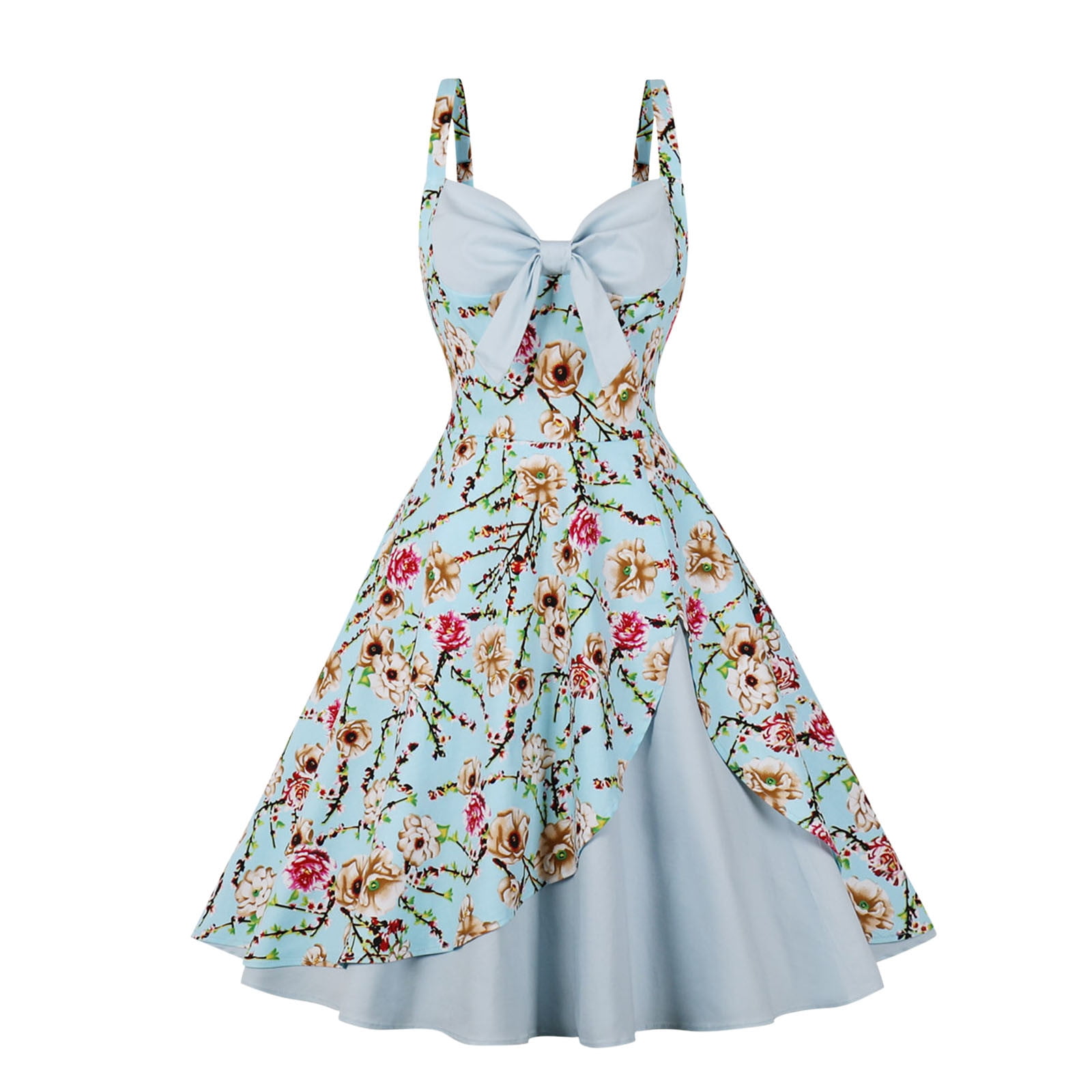qolati Women 50s Vintage Cocktail Dresses 1950s Floral Print Rockabilly ...