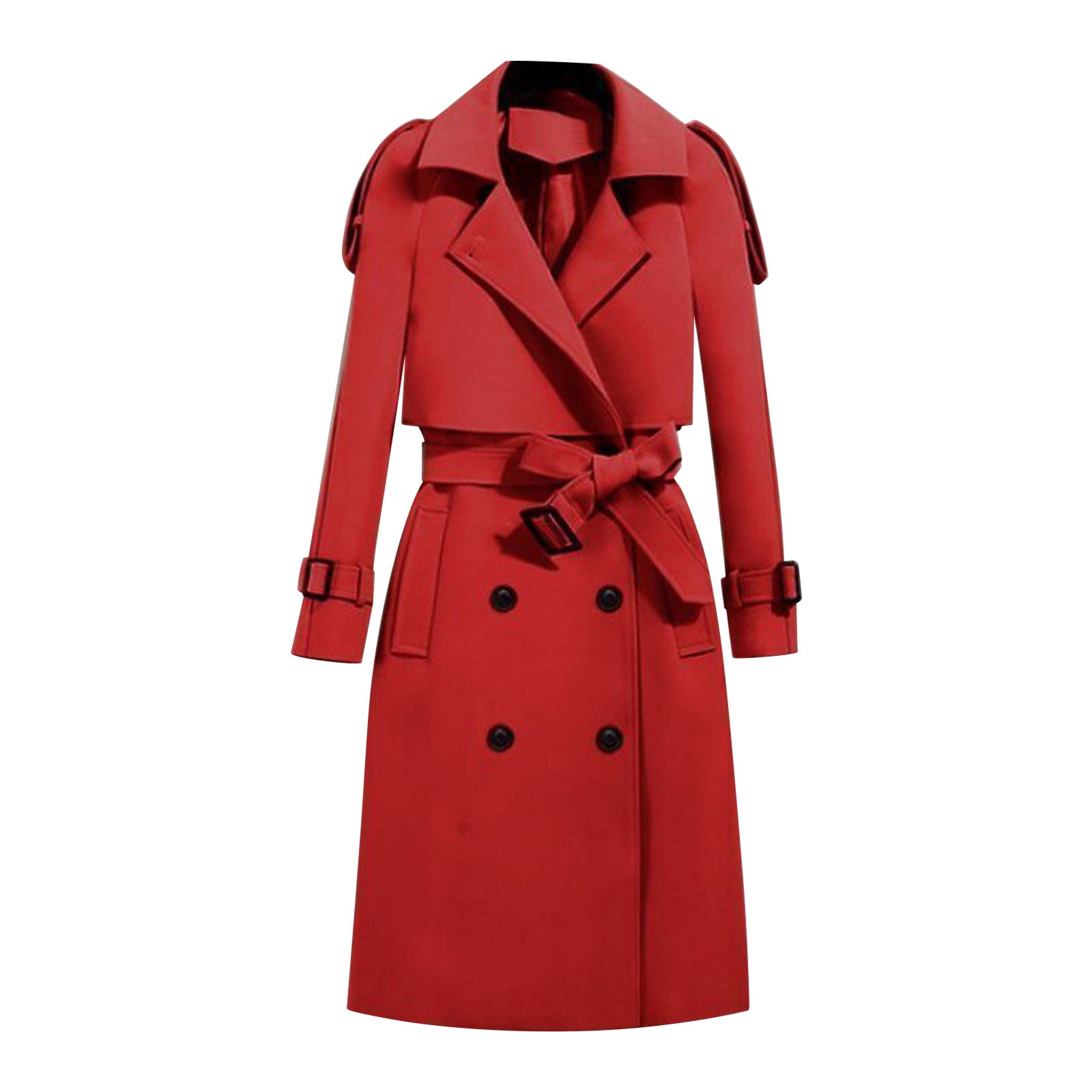 qolati Women Double Breasted Coats Elegant Notched Lapel Collar Wool ...