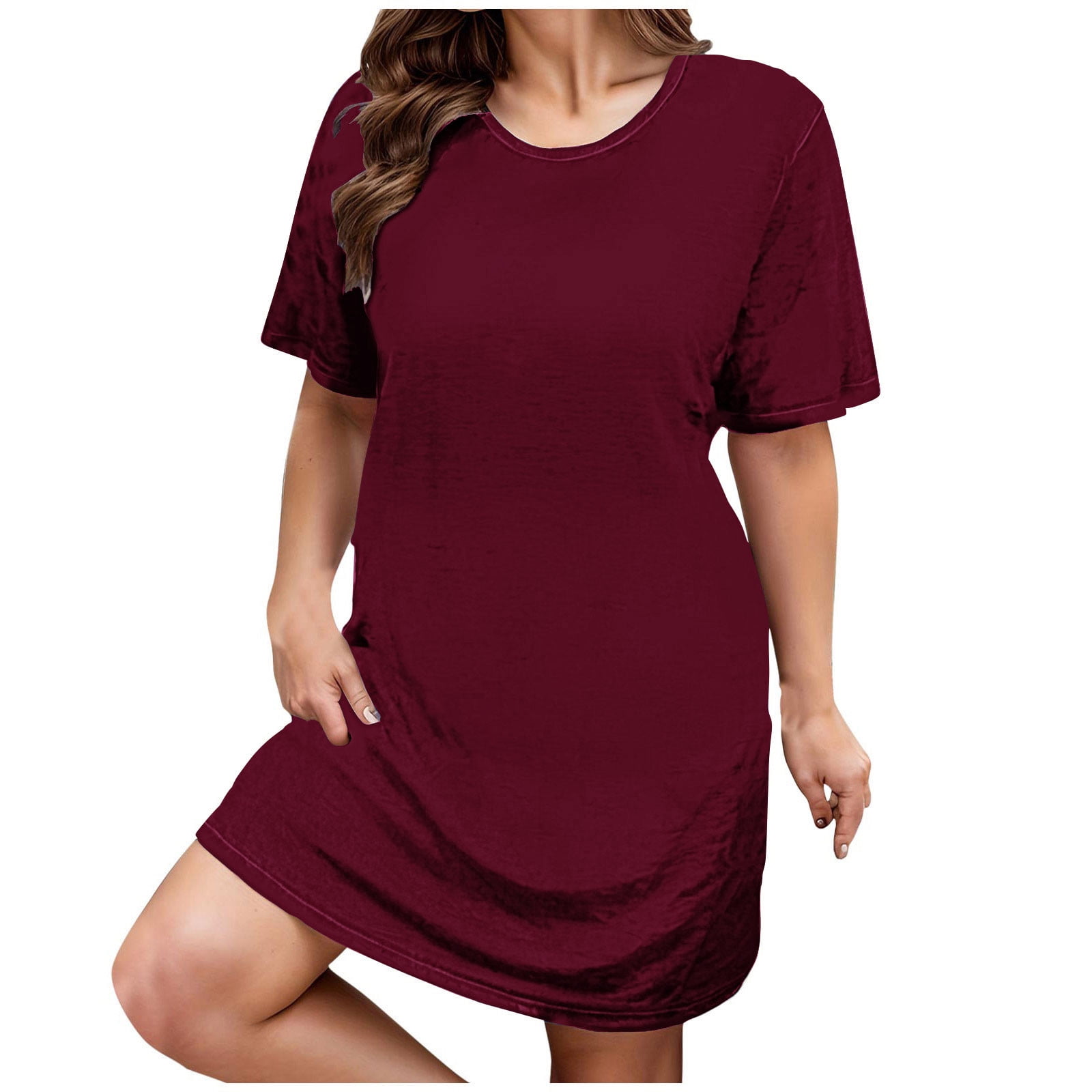 qolati Women Plus Size Sundresses Spring Soft Short Sleeve T Shirt ...