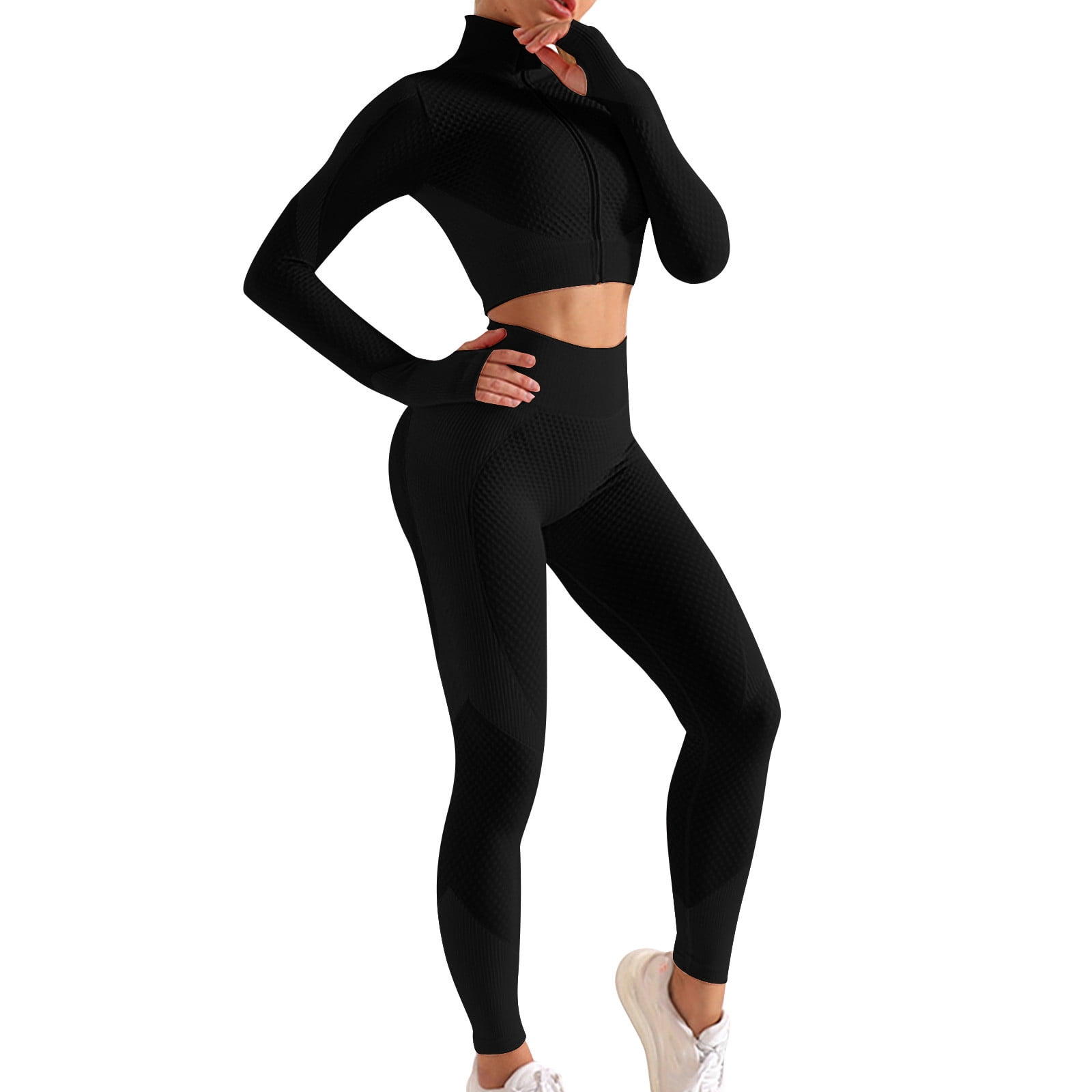 qolati Women Workout Sets 2 Piece Long Sleeve Yoga Outfits Gym Clothes ...