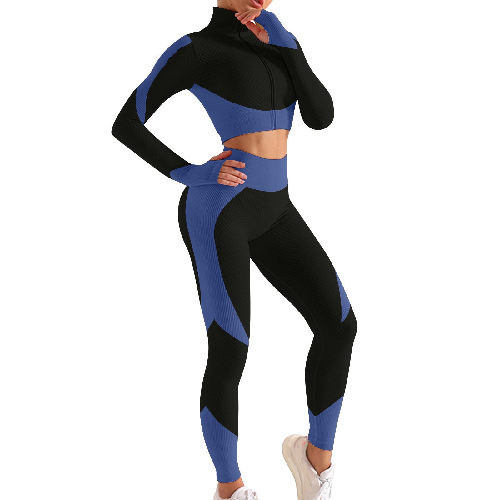 qolati Women Workout Sets 2 Piece Long Sleeve Yoga Outfits Gym Clothes ...