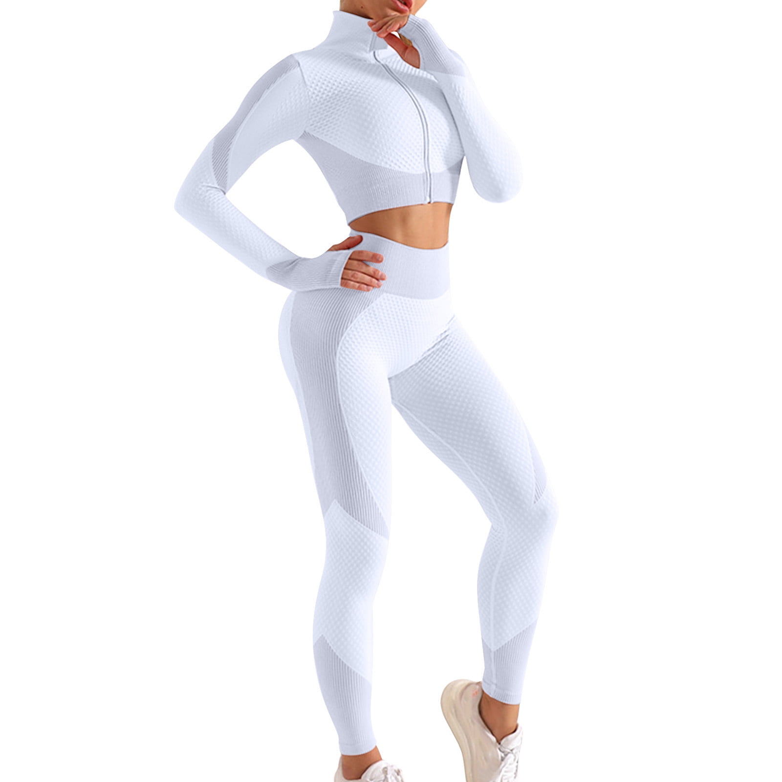 qolati Women Workout Sets 2 Piece Long Sleeve Yoga Outfits Gym Clothes ...