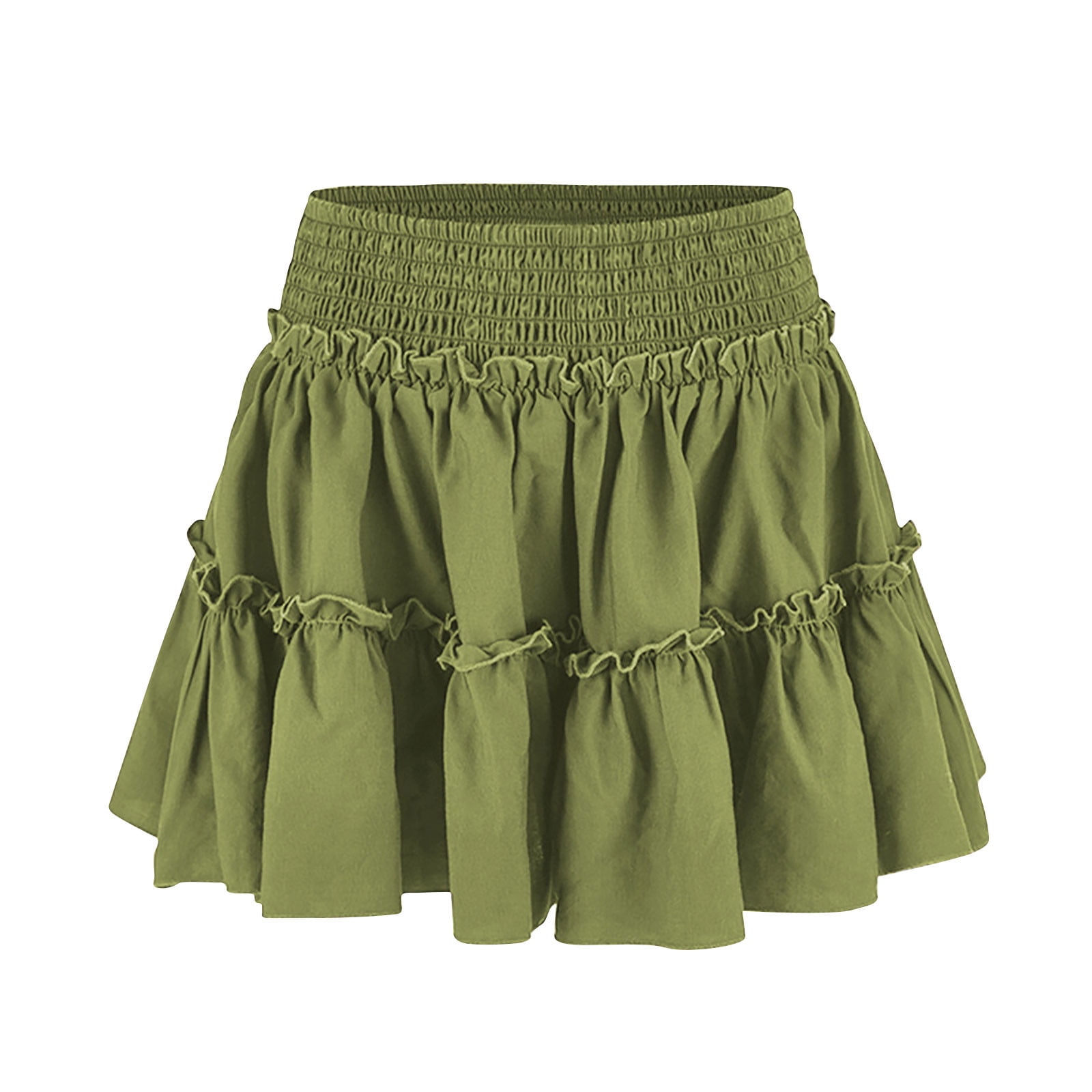 qolati Women Y2k Ruffle Layered Mini Skirts High Waist Smocked A Line ...