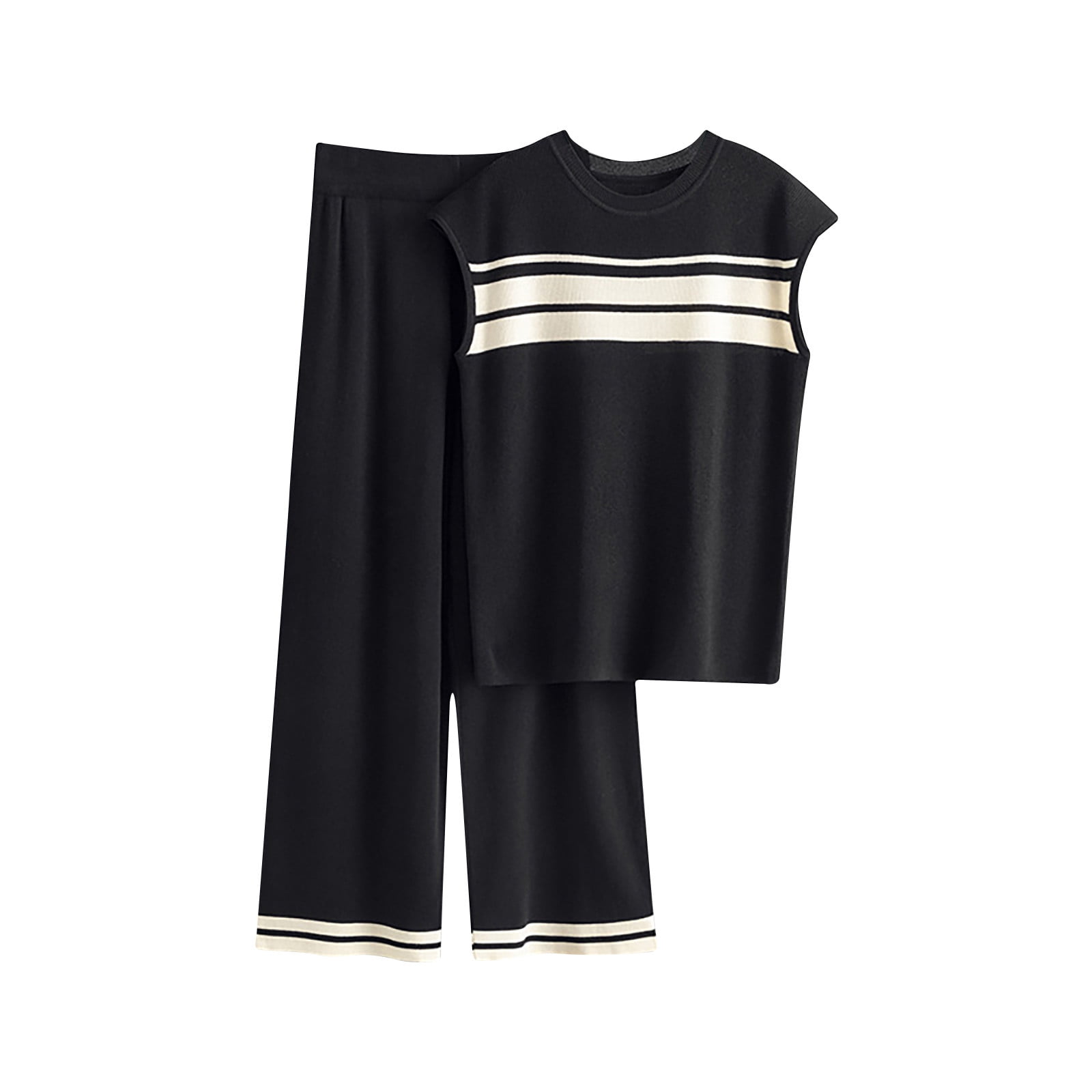 Qolati Womens 2 Piece Lounge Sets Knitted Short Sleeve Pullover