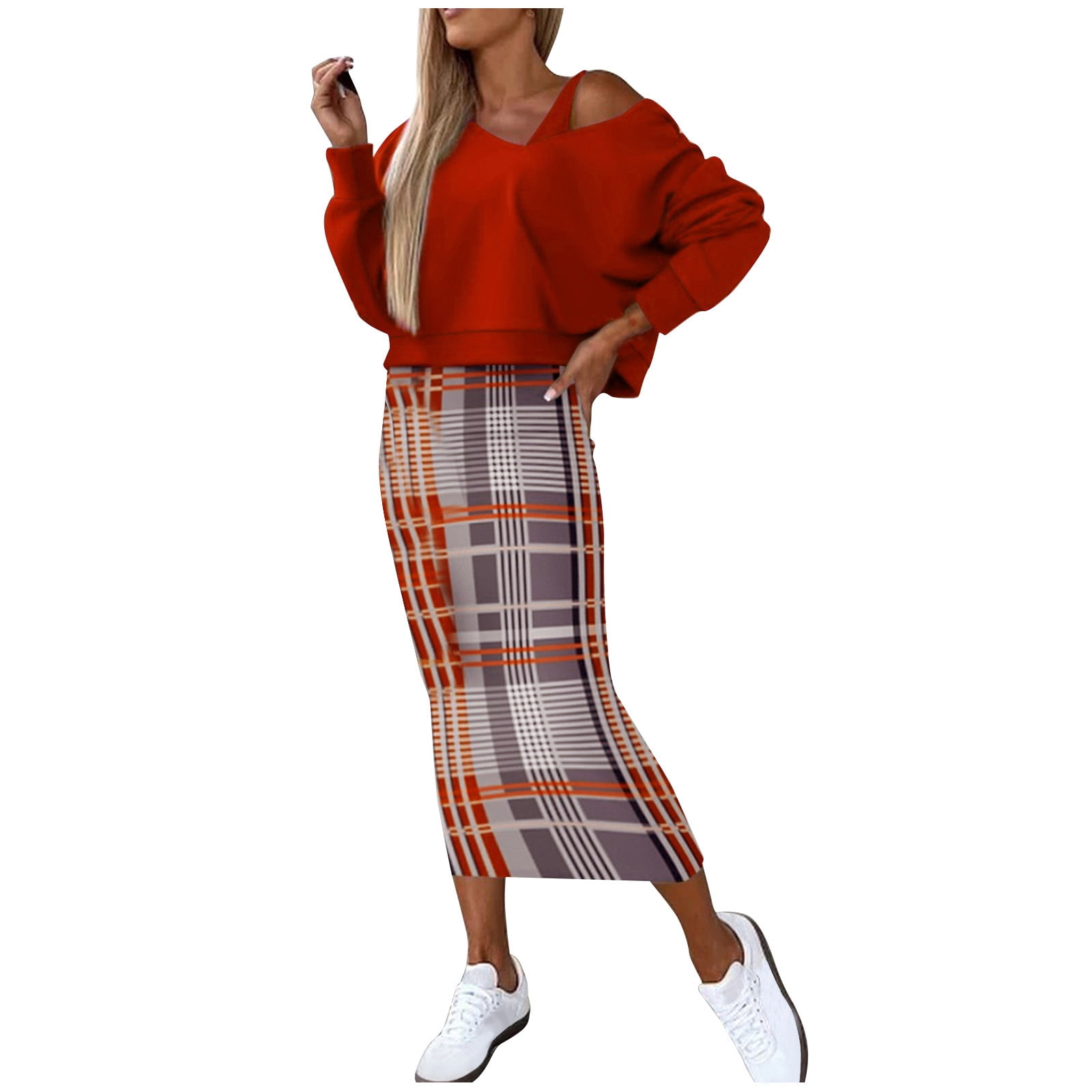 qolati Women's 2 Piece Outfits 2024 Fall Winter Long Sleeve V Neck ...