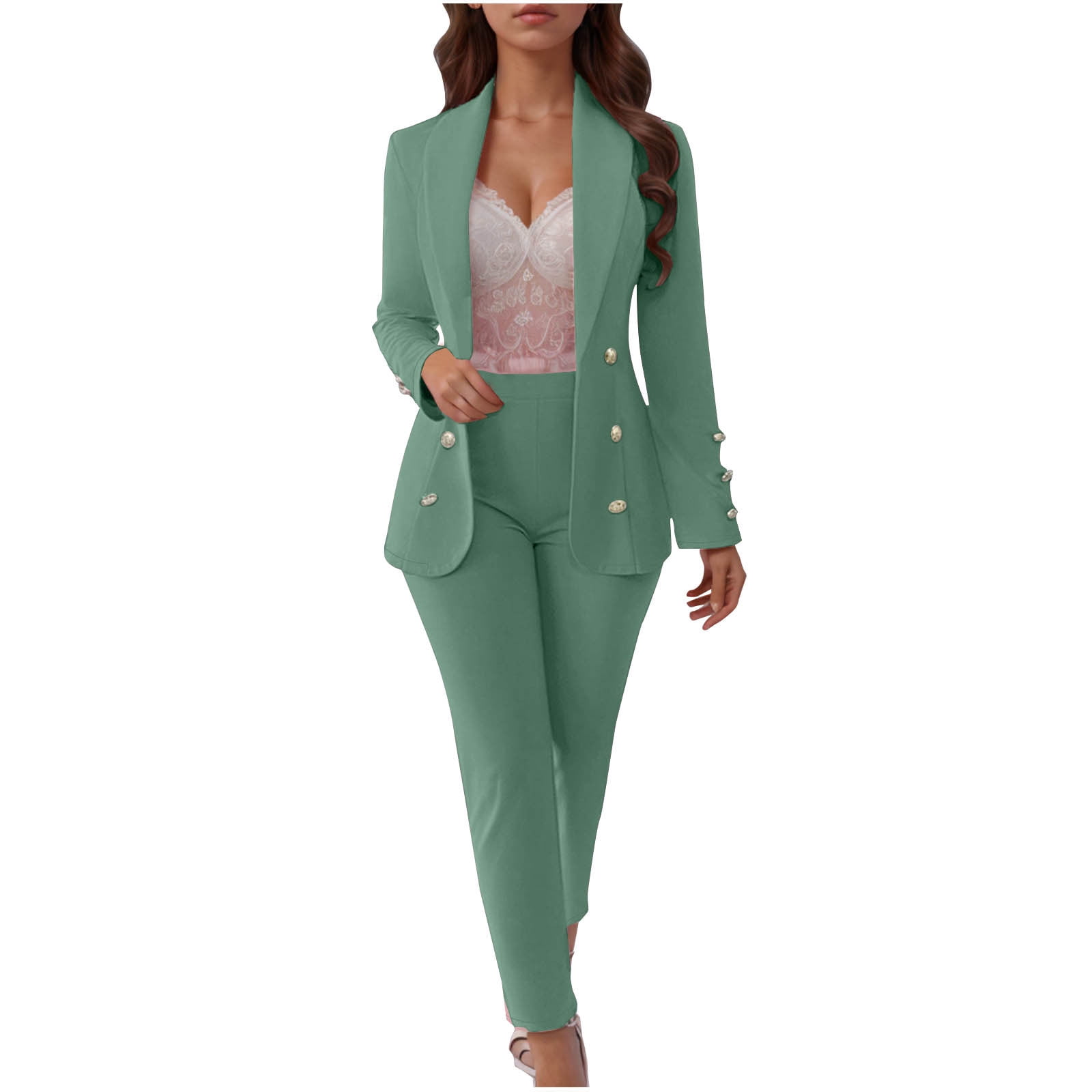 qolati Women's 2 Piece Pant Suit Notched Lapel Double Breasted Slim Fit ...