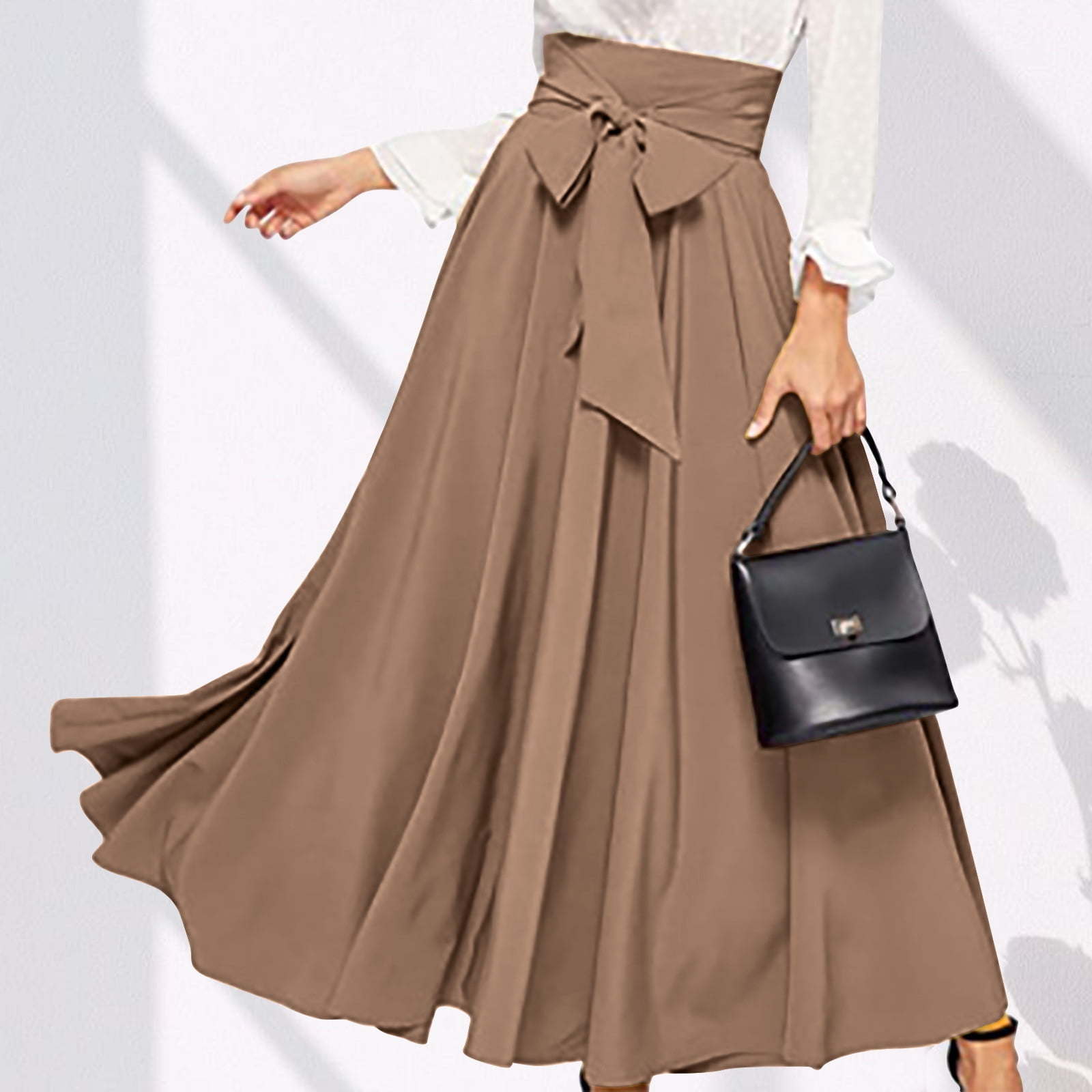 qolati Women's Elegant Maxi Skirts High Waist Bow Tie Front Pleated ...