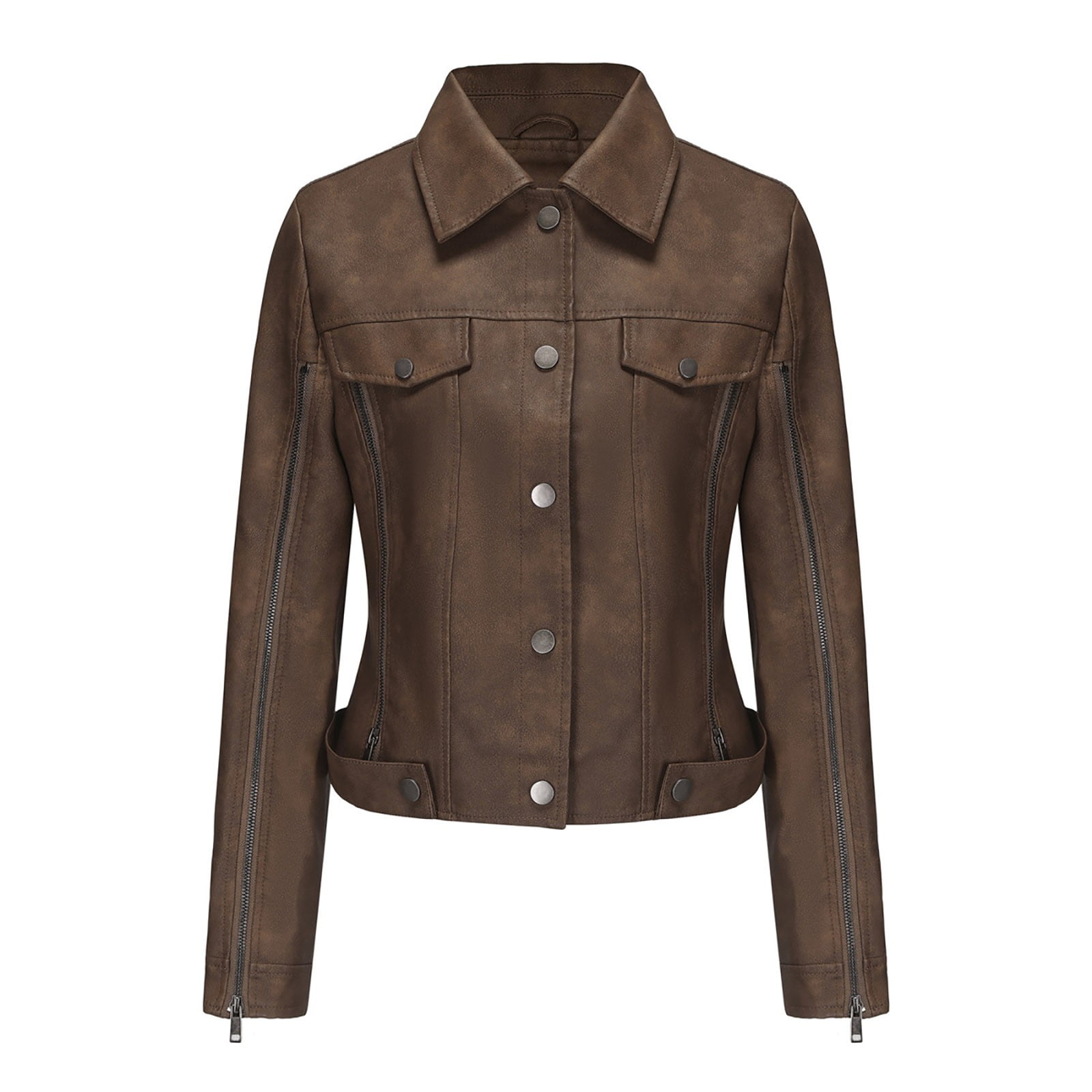 qolati Women's Faux Leather Cropped jackets Casual Vintage Button Down ...