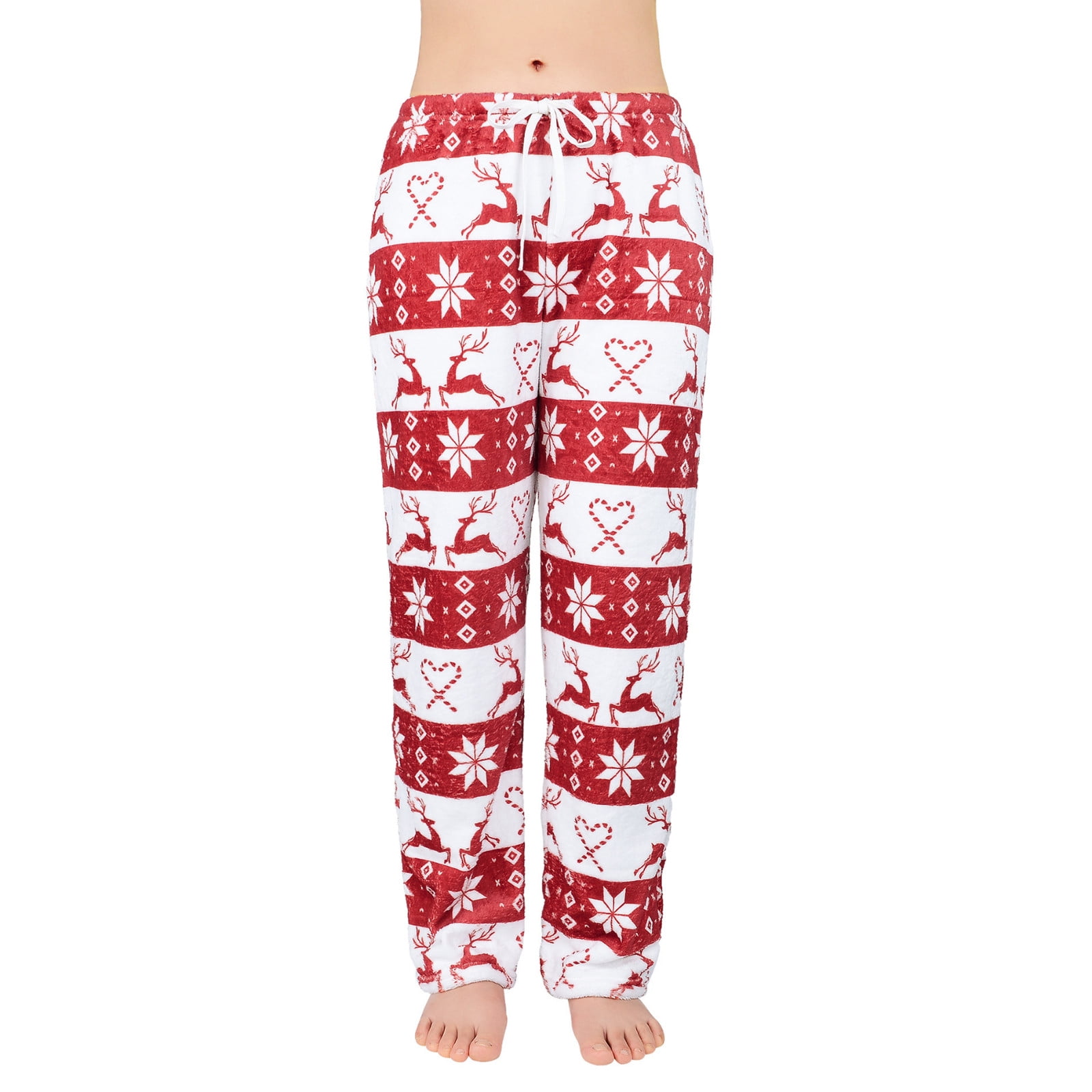 qolati Women's Fleece Pajama Pants Straight Leg Drawstring Christmas ...