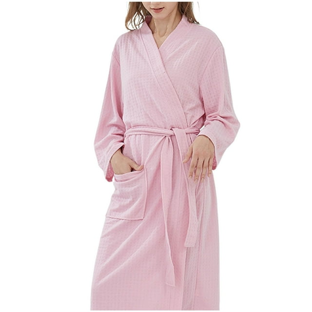 qolati Women's Long Waffle Knit Robe Soft Bathrobe Lightweight ...
