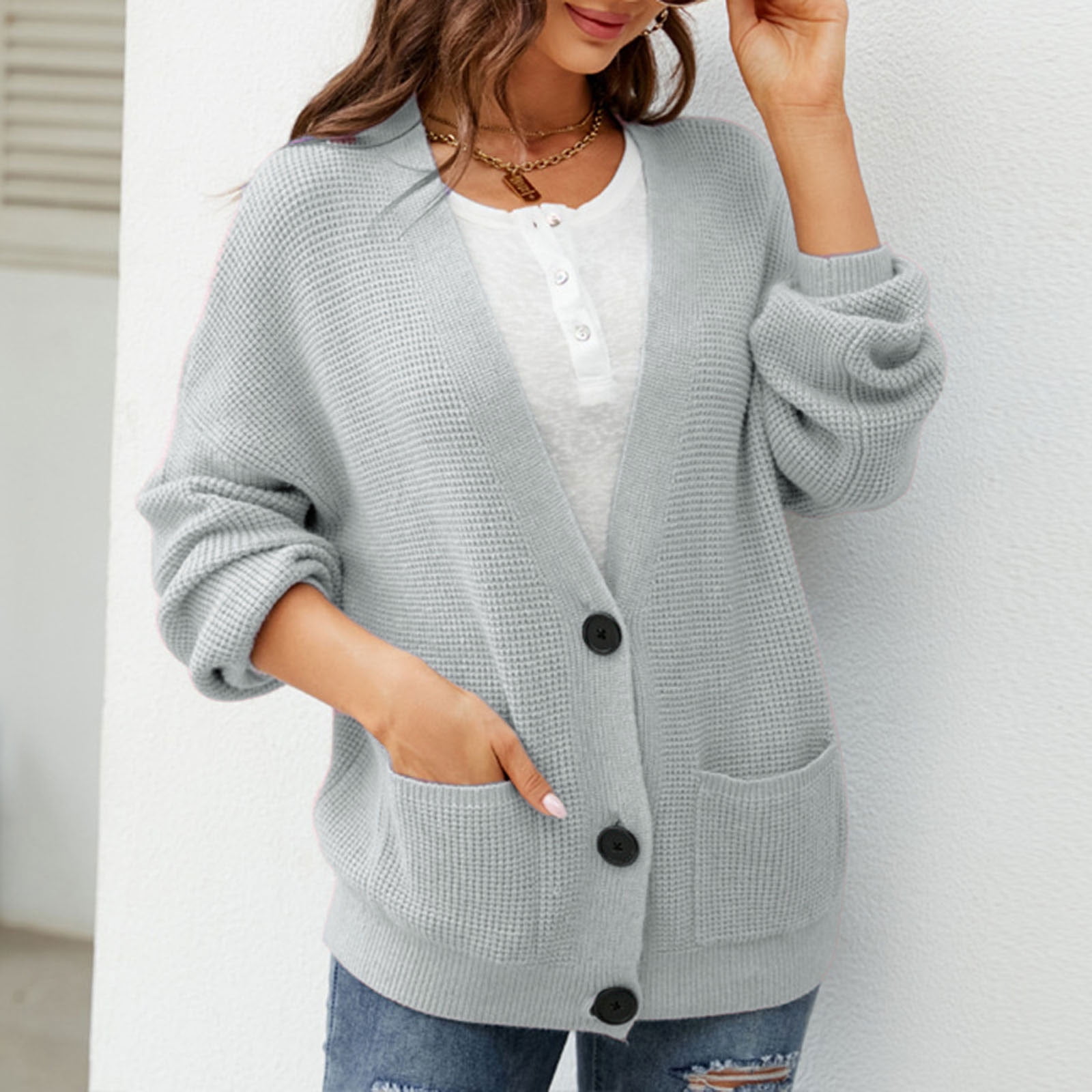 qolati Women’s Open Front Cardigan Trendy Lantern Sleeve Cable Knit ...