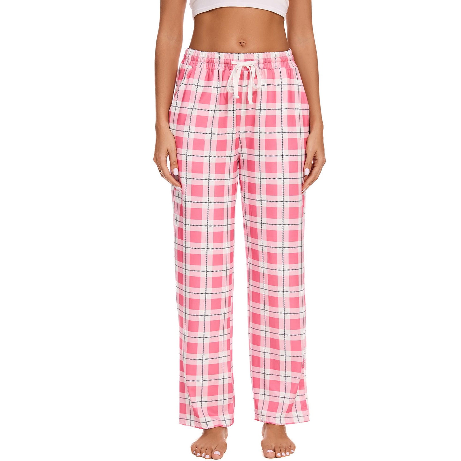 qolati Women's Plaid Pajama Pants Stretch Sleepwear Bottoms Baggy ...