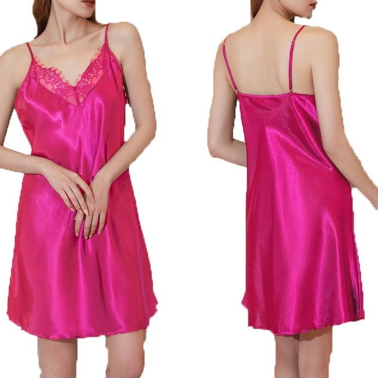 qolati Women's Satin Lace Nightgown Soft V Neck Negligee Silk Slip ...