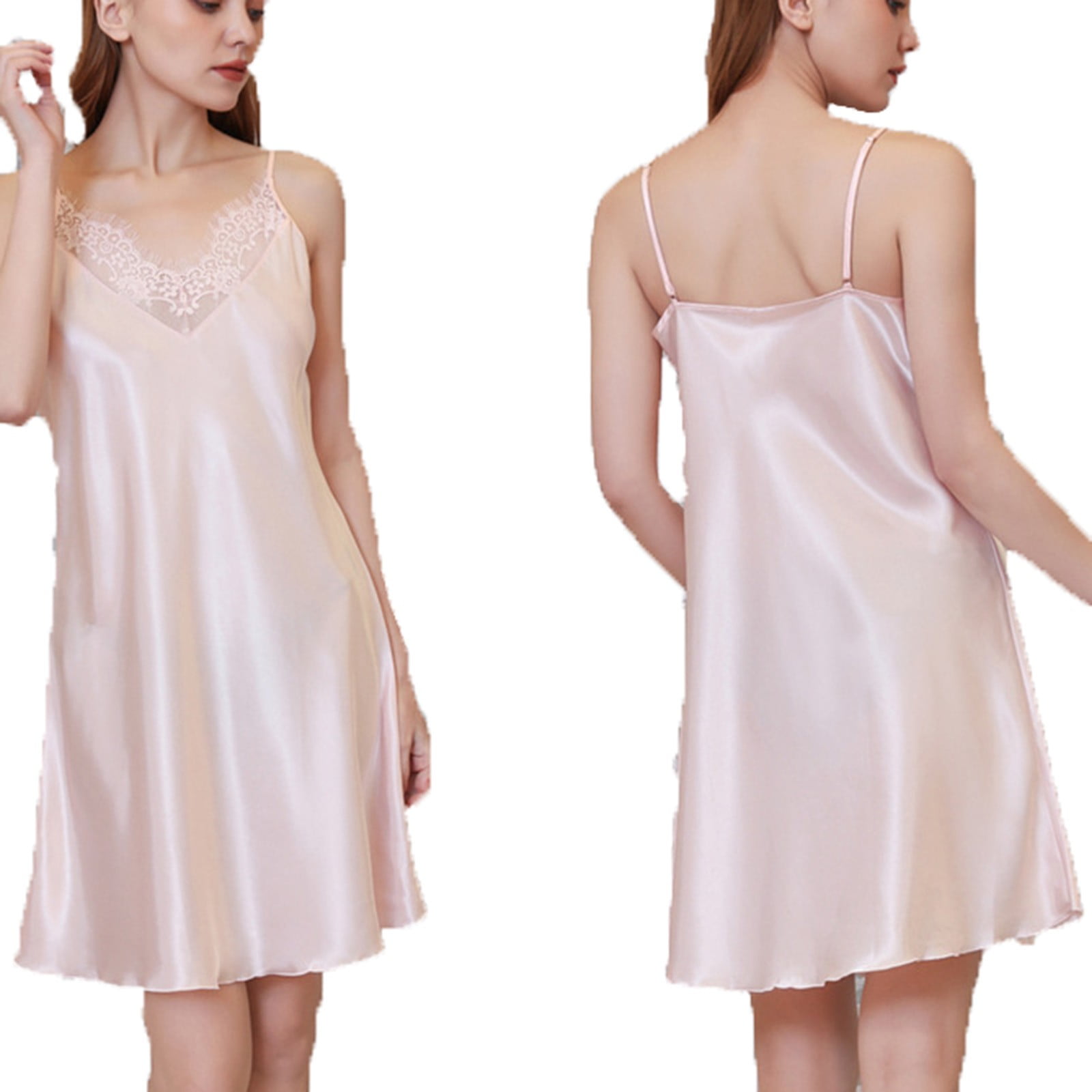 qolati Women's Satin Lace Nightgown Soft V Neck Negligee Silk Slip ...