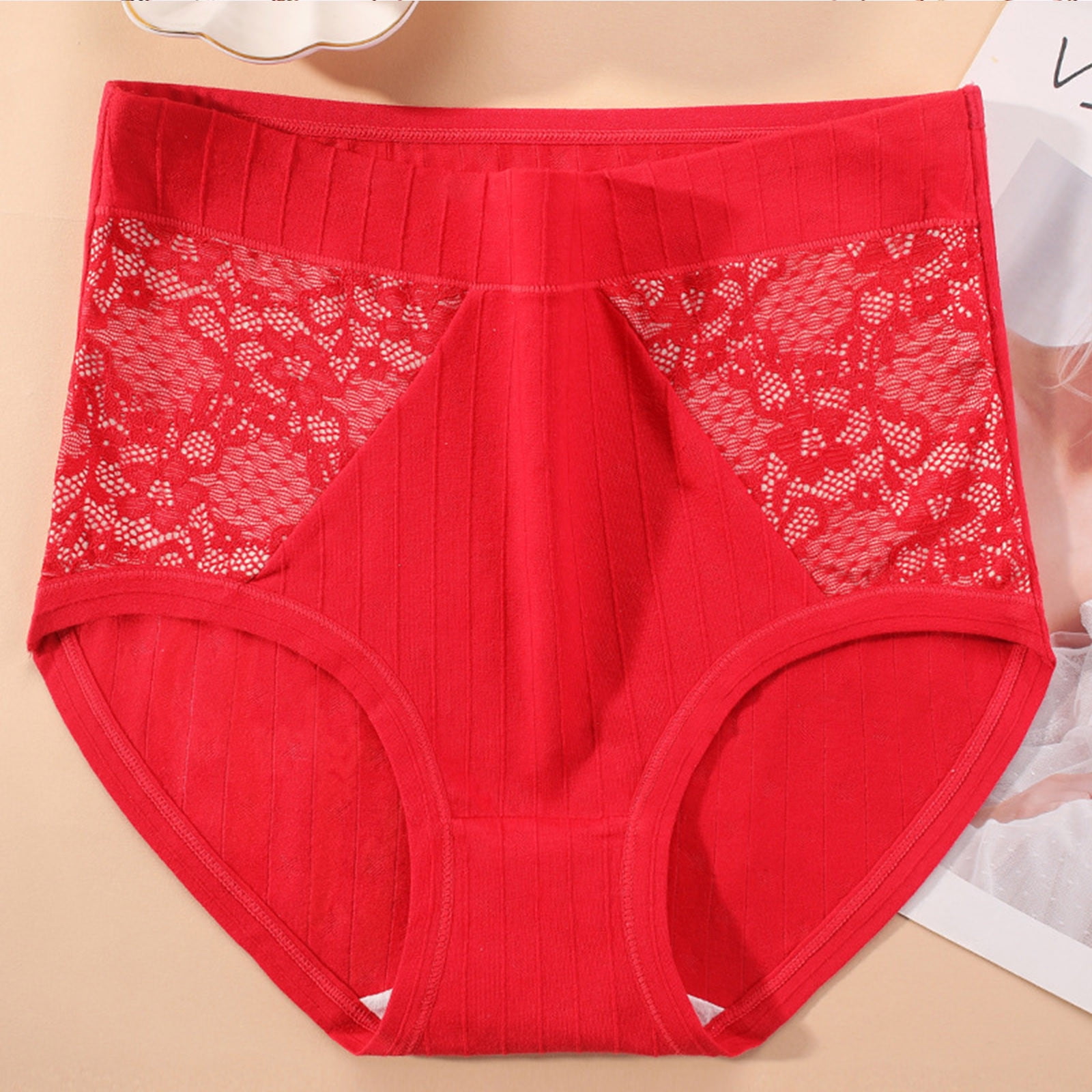 Qolati Womens Seamless Cotton Underwear Lace Trim No Show Bikini