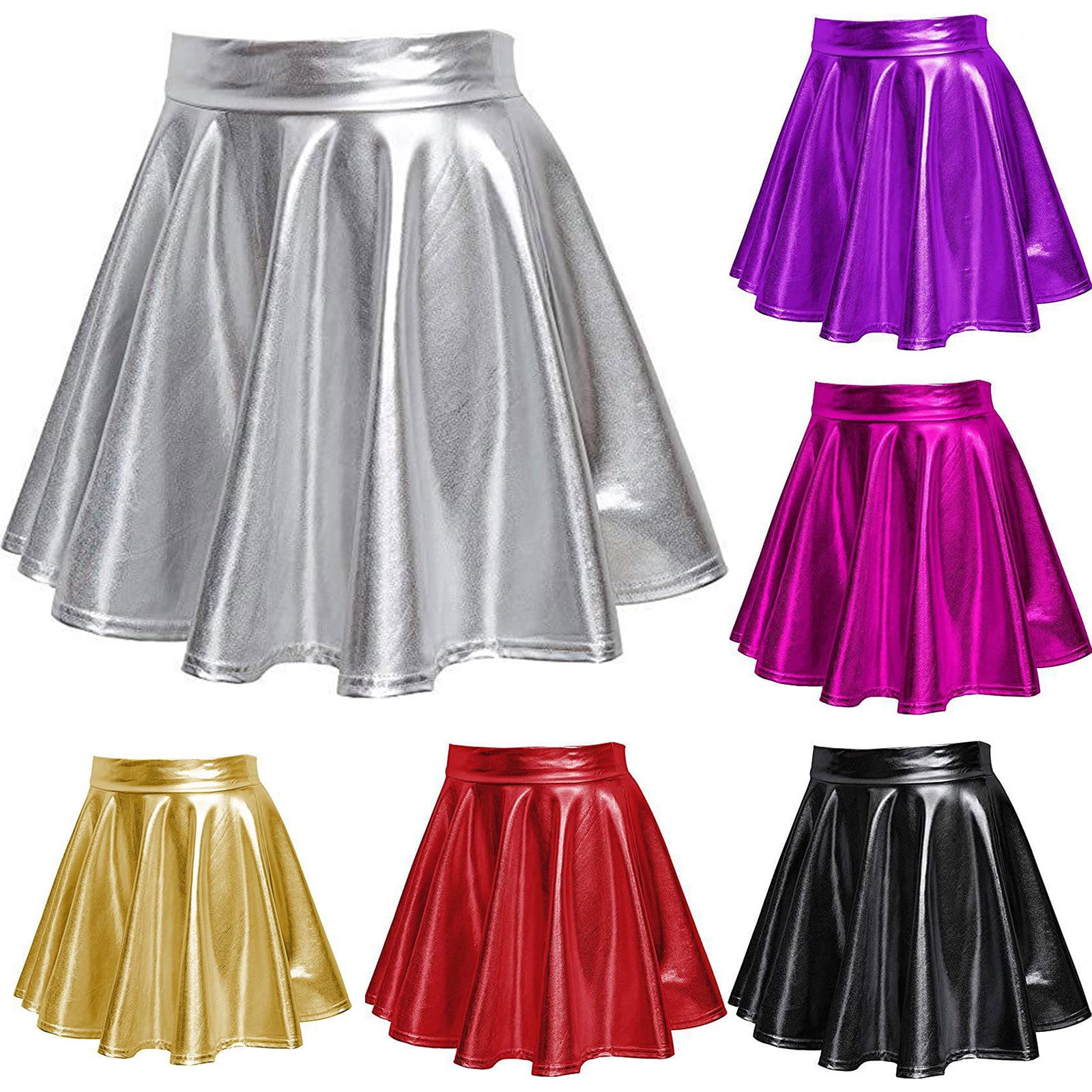 qolati Women's Sparkled Flared Mini Skirts High Waist A-Line Pleated ...
