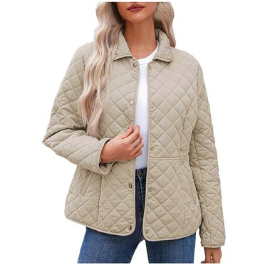 2025 Winter Women Casual Quilted Jackets Long Sleeve Button Down Puffer Jacket Padded Outerwear ...
