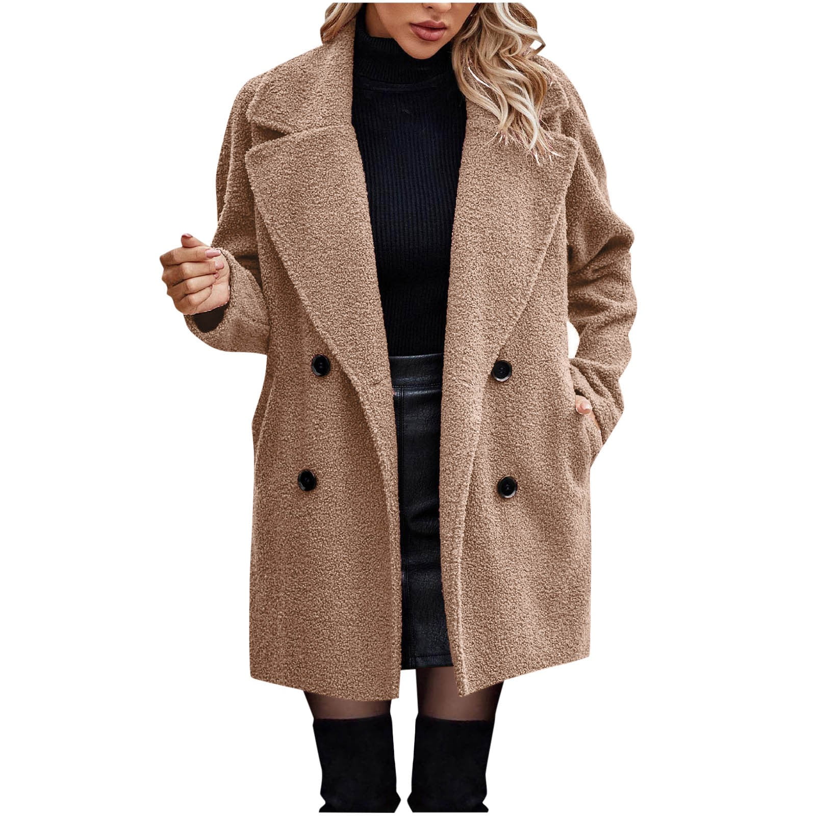 qolati Women's Winter Trench Coat Double Breasted Wool Blends Cardigan ...