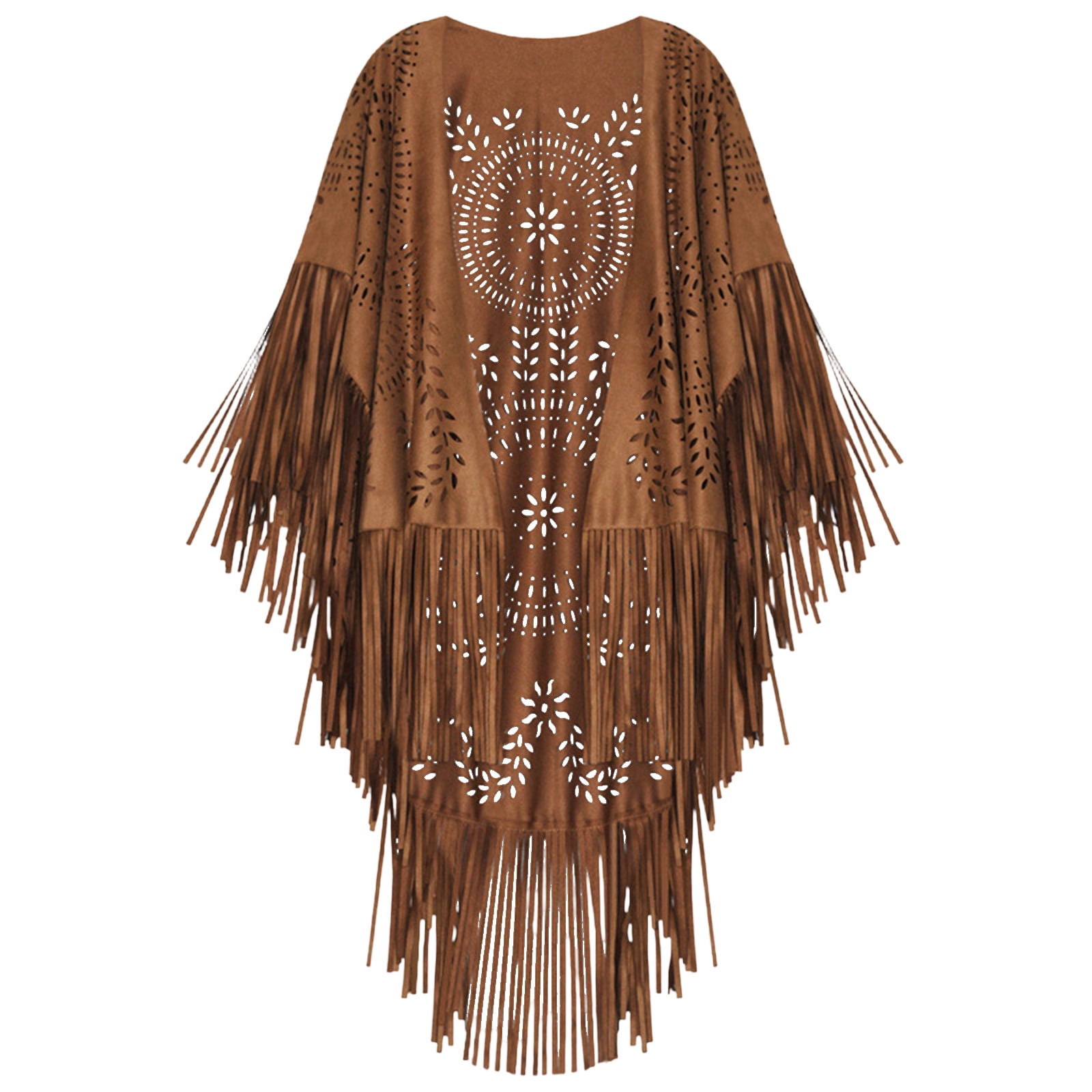 qolati Womens Faux Suede Shawl Coats Fringe Trendy Lace Shawls Tops ...