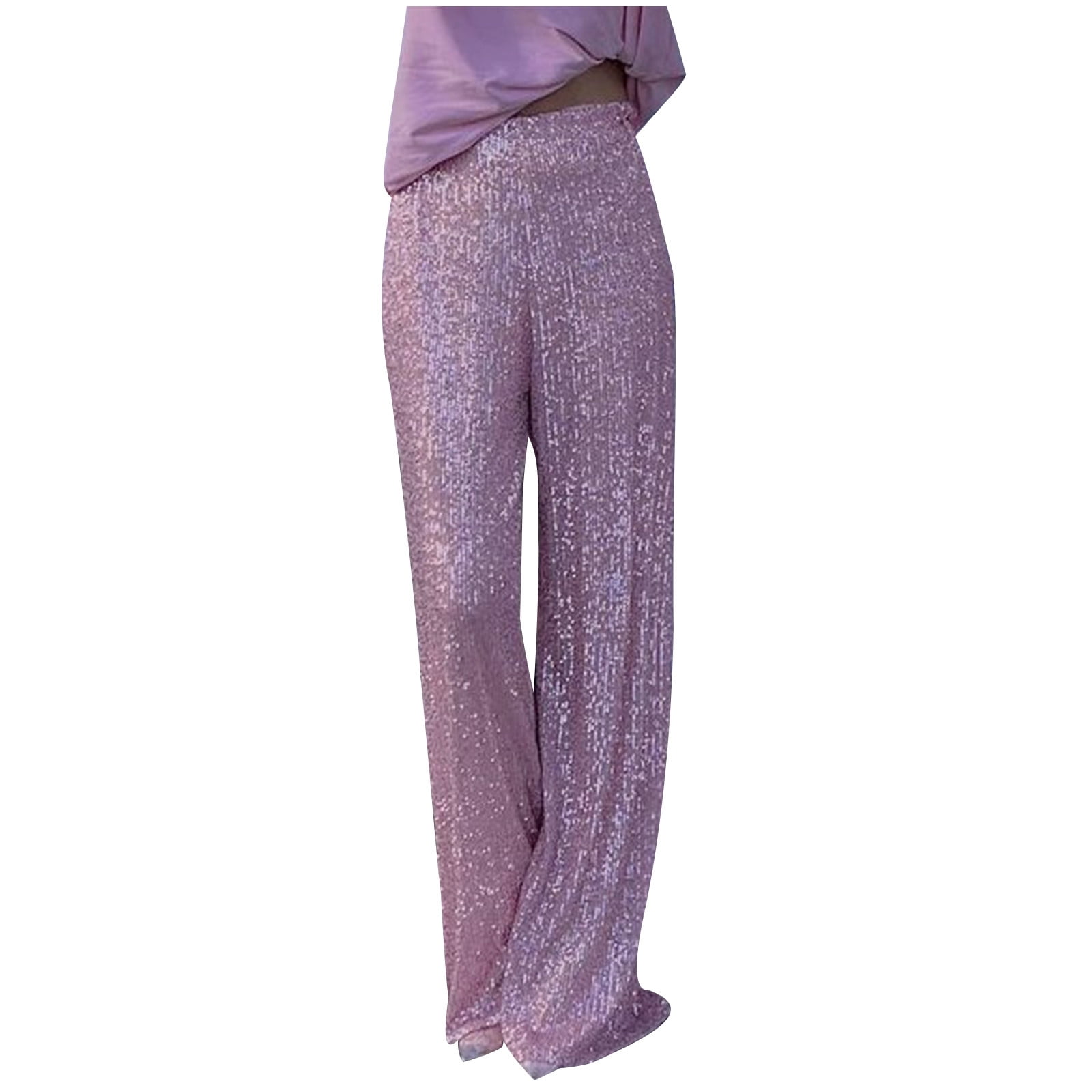 qolati Womens High Waist Sequin Pants Y2k Elastic Wide Leg Sparkly ...