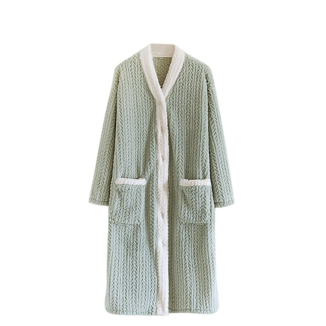 qolati Womens Housecoat Fuzzy Fleece Button Down Open Front Robe Plush ...