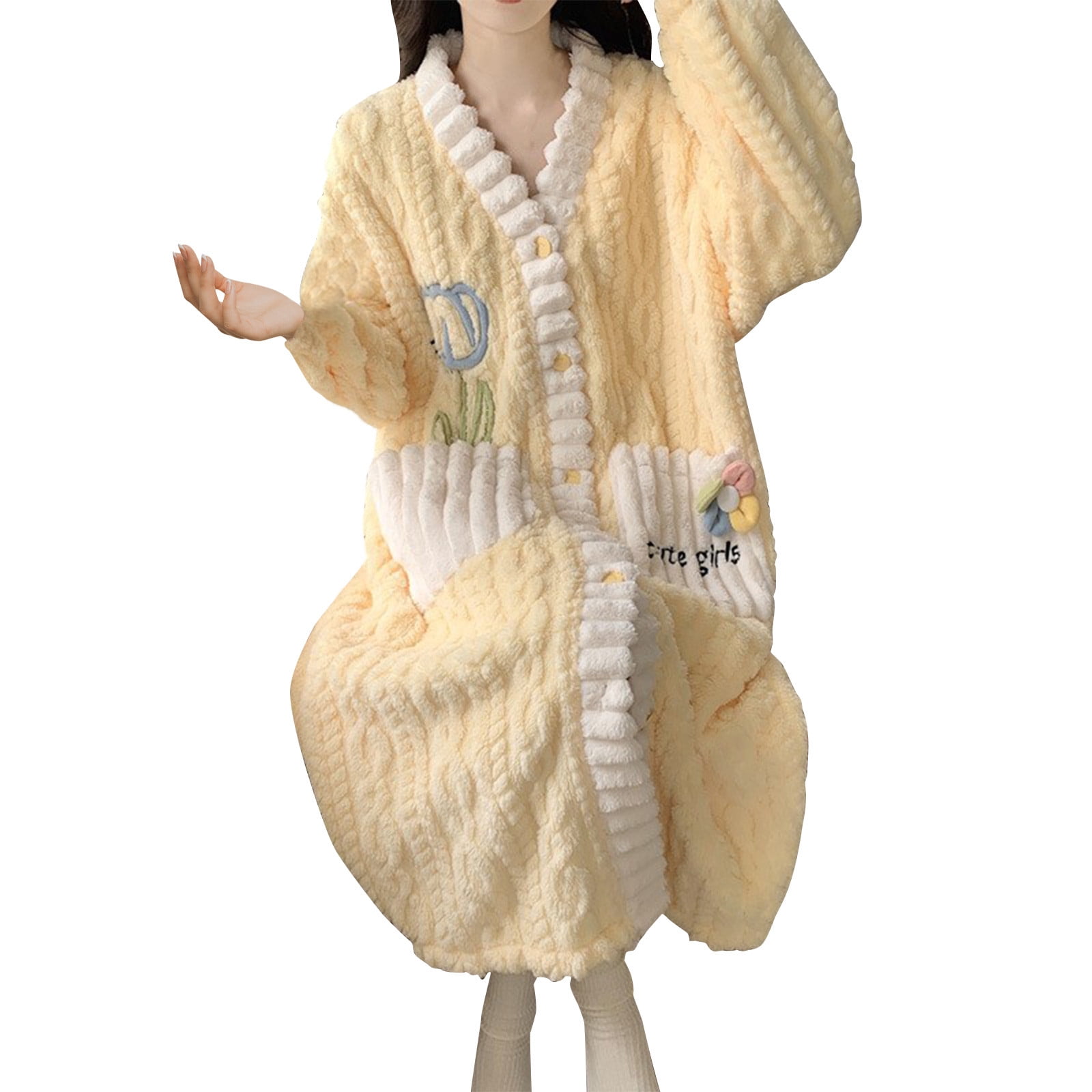 qolati Womens Plush Fleece Robe Shawl Collar Button Front Soft Warm ...
