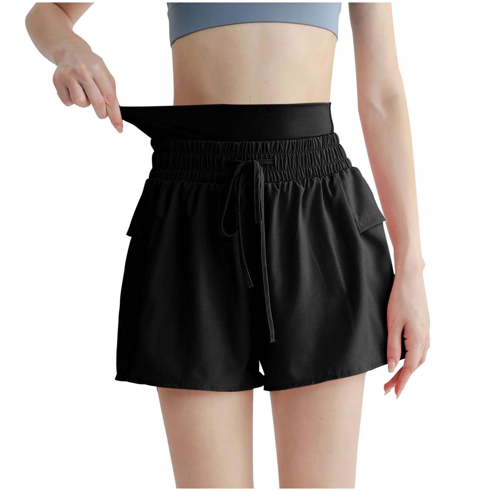 qolati Womens Running Shorts Elastic High Waist Drawstring 2 in 1 Gym ...