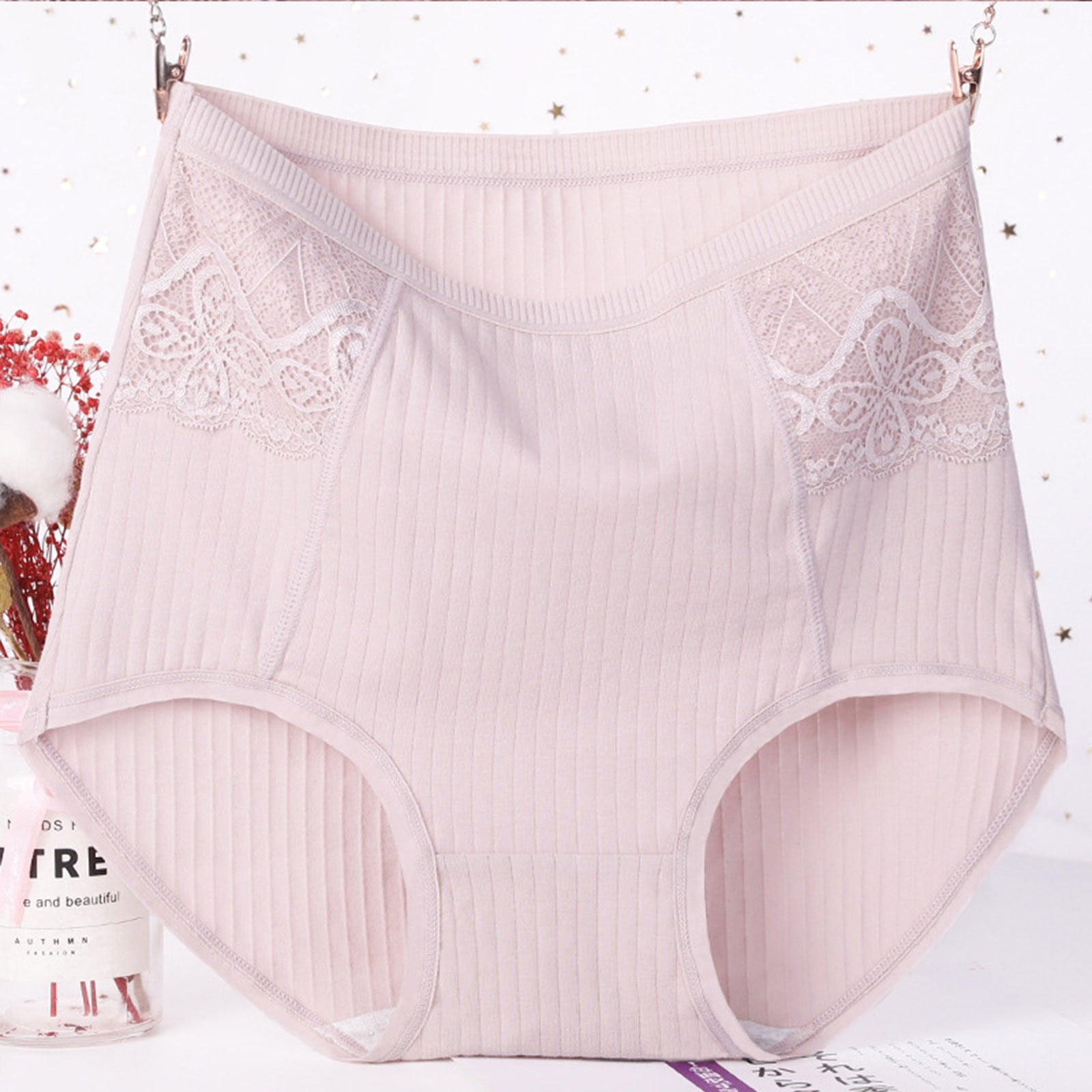 Qolati Womens Seamless Underwear Cotton Bikini Panties Lace Trim Soft