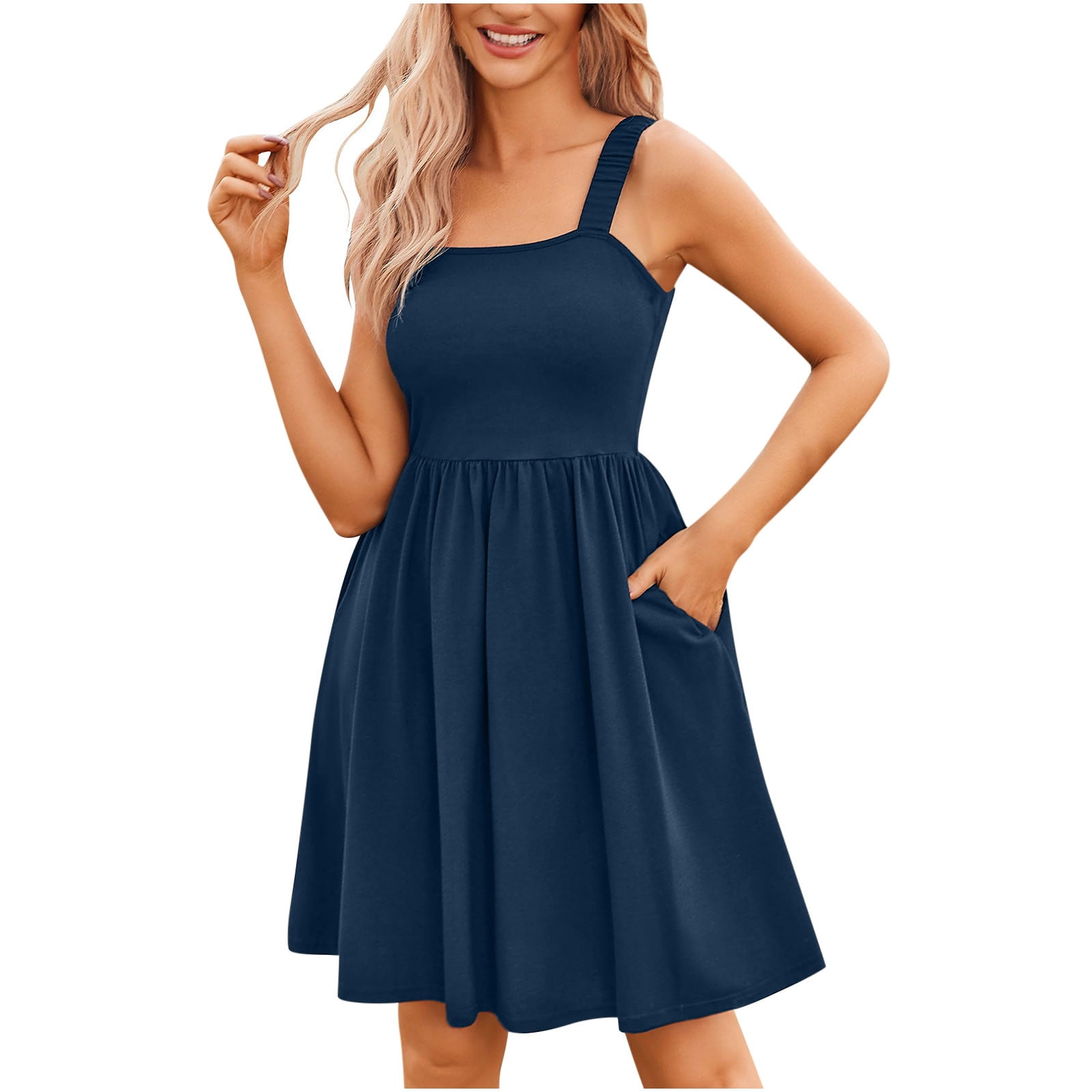 qolati Womens Summer Dresses 2024 Sleeveless Straps High Waist A Linen ...