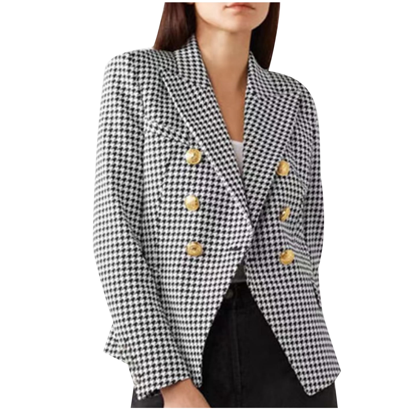 qolati Womens Tweed Blazers Casual Long Sleeve Lapel Neck Work Office ...