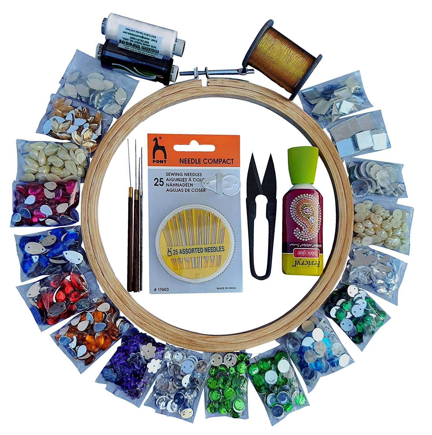 qroof Aari Work Maggam Work Materials Combo Kit for Blouse Fabric Decoration for Beginner A ...