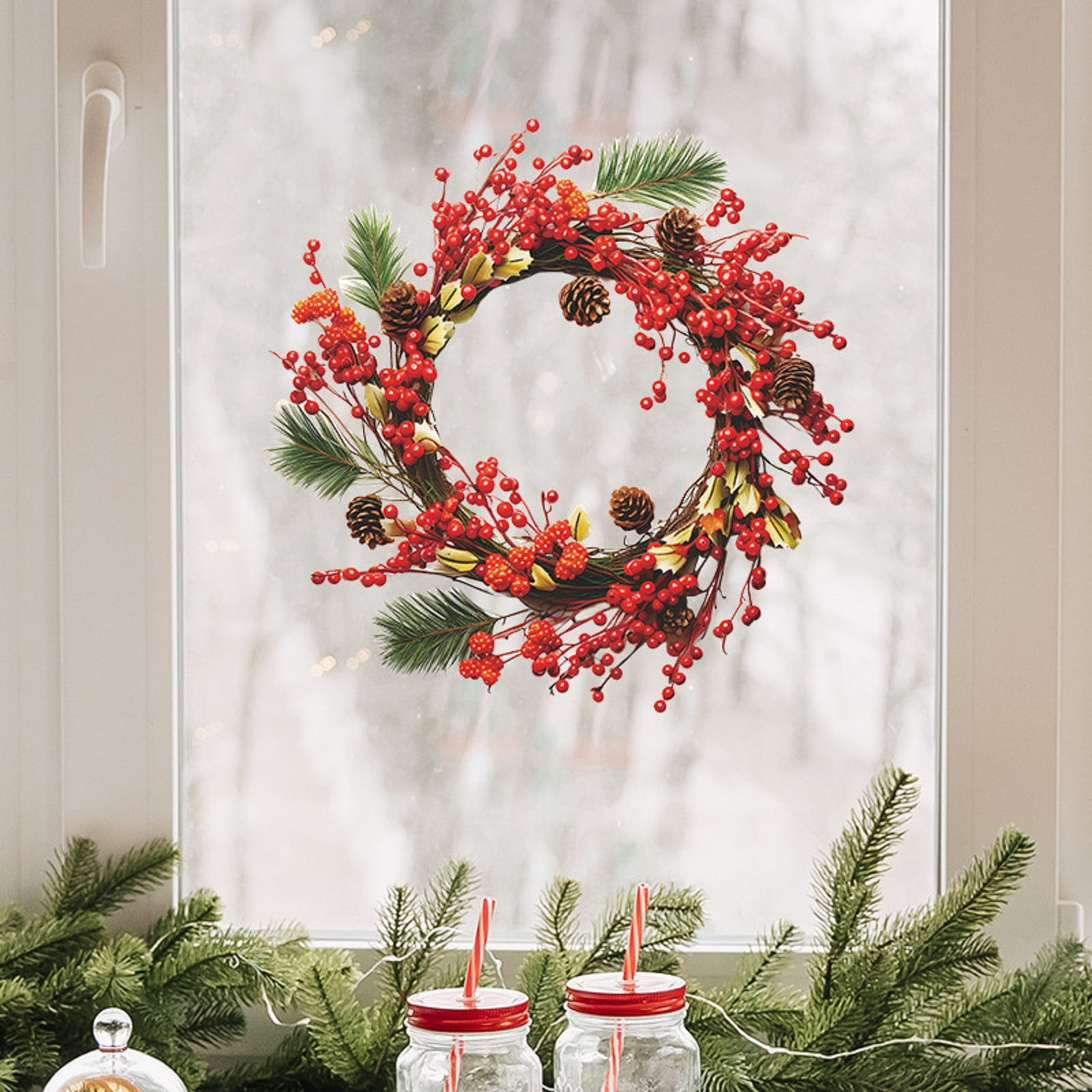 quanjun 15"x15" Christmas Stickers,Christmas Wreath Stickers,Christmas ...