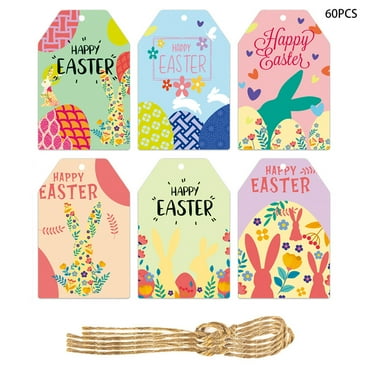 QUSENLON 48/96 Sets Happy Easter Bunny Gift Tags with String Gift Box ...