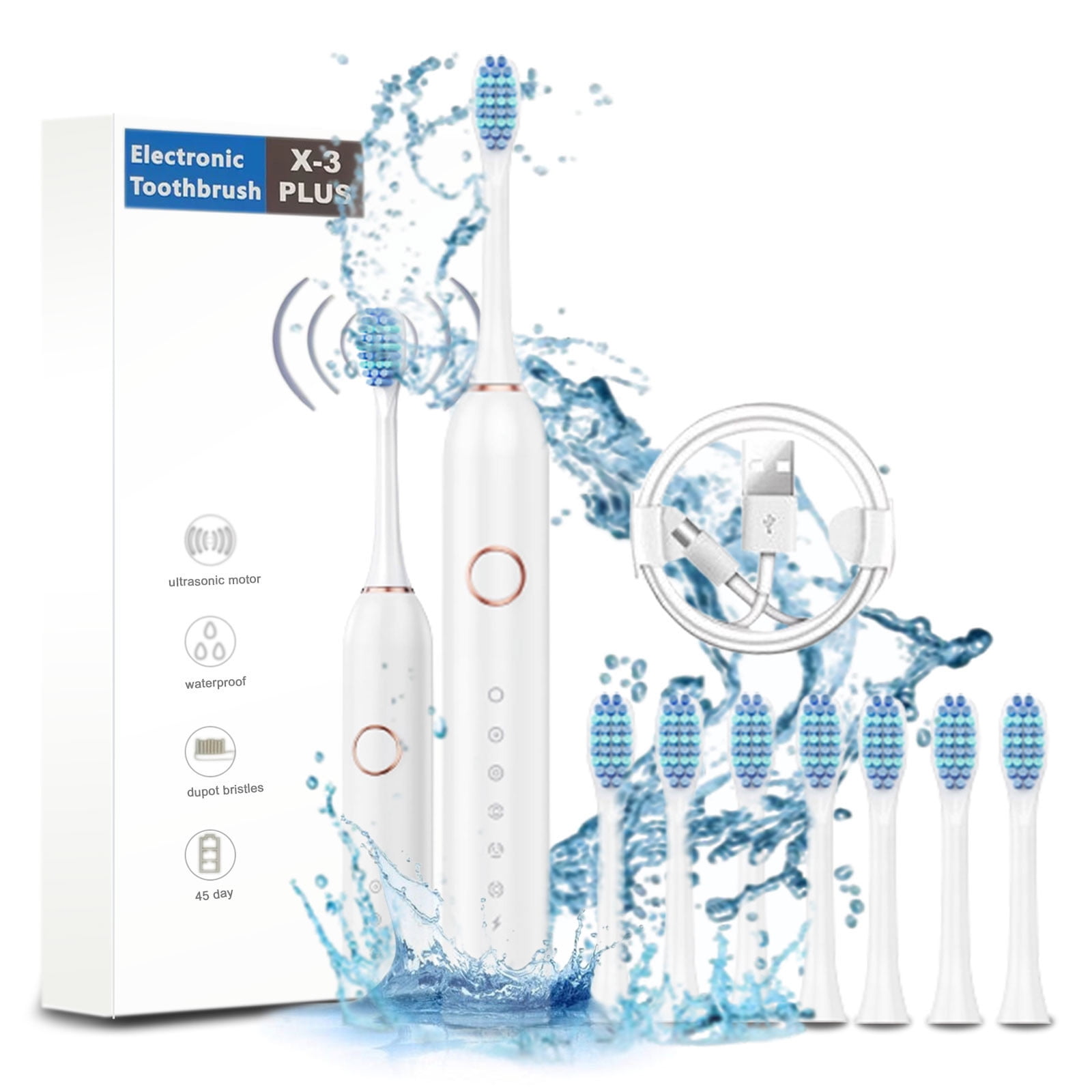 quanjun Electric Toothbrush,IPX7 Waterproof,6 Modes,8 Replacement Heads ...