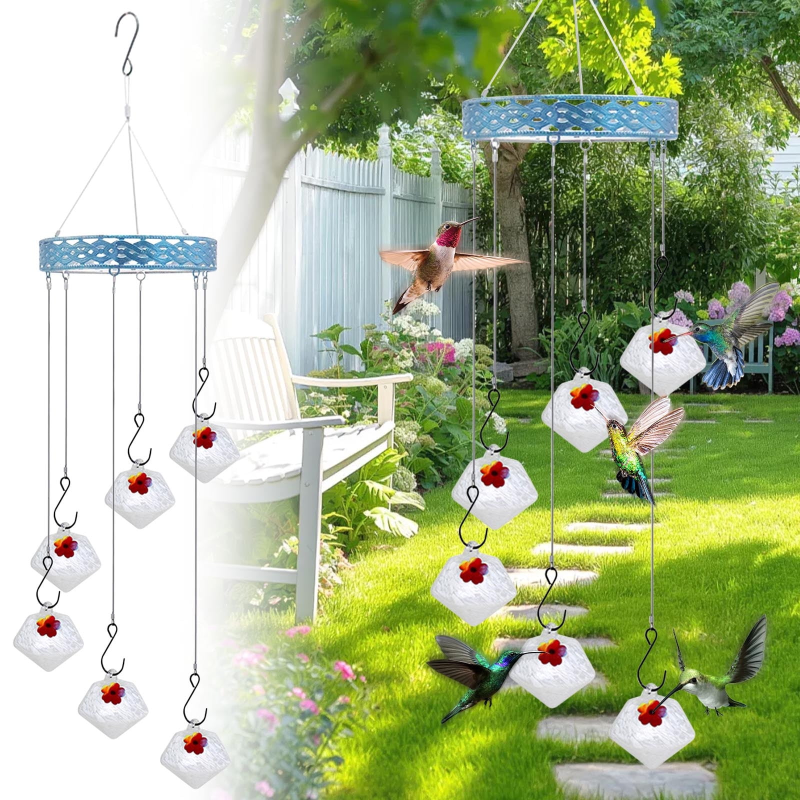 quanjun Outdoor Hanging Hummingbird Feeder,Glass & Iron Design,Ant ...