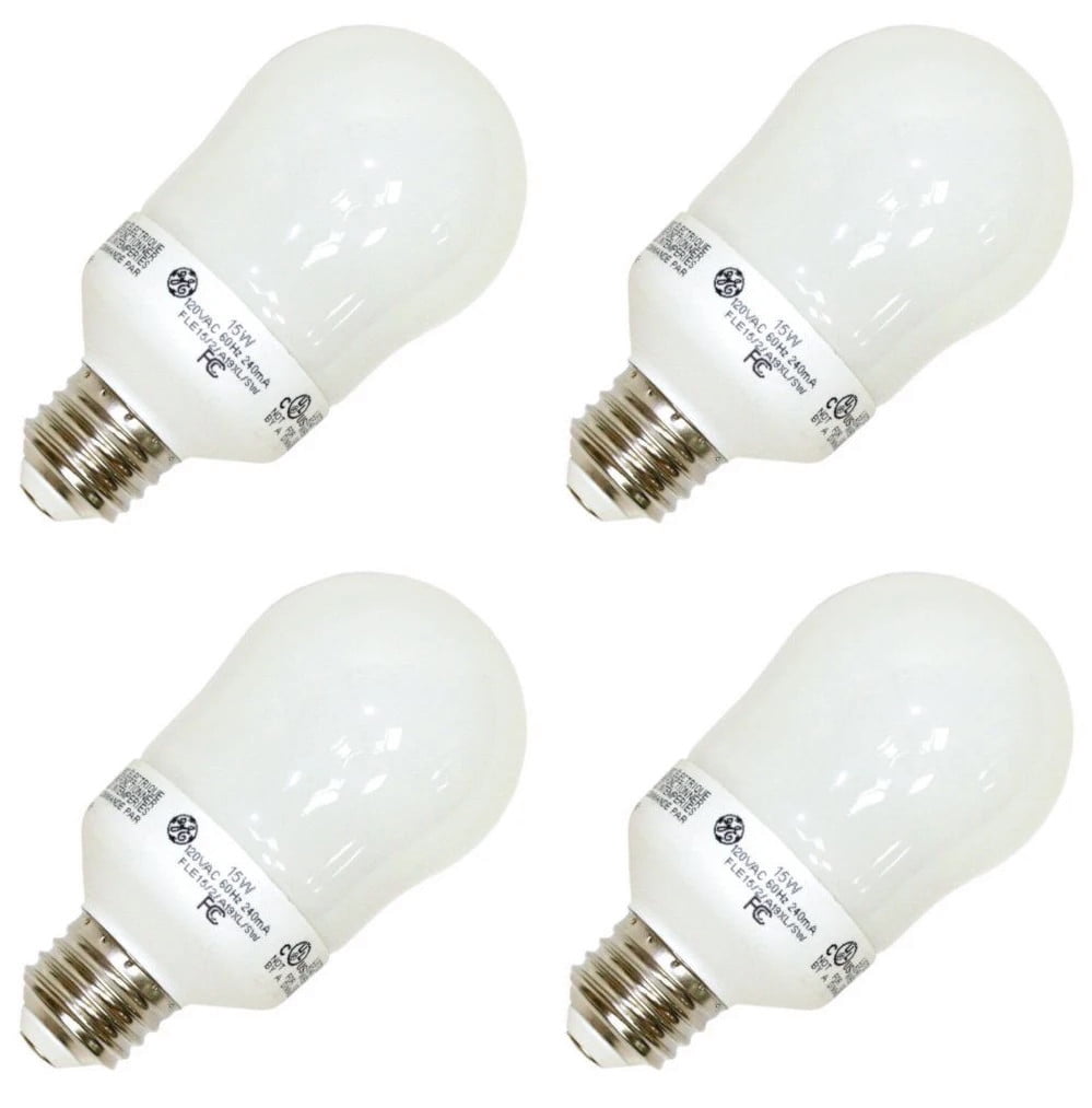 (quantity of 4) GE Compact Fluorescent- FLE15/2/A19XL Pear A Line Screw ...