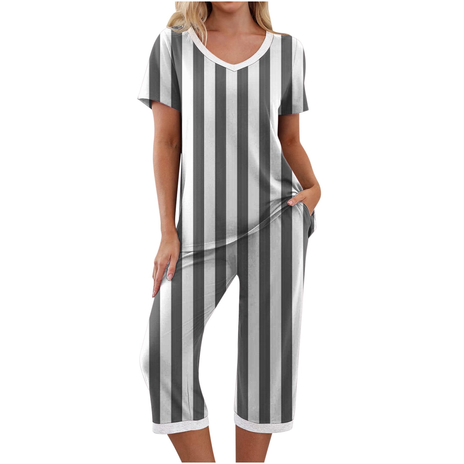 qucoqpe Comfy Lounge Sets for Women Short Sleeve V-Neck Tops and ...