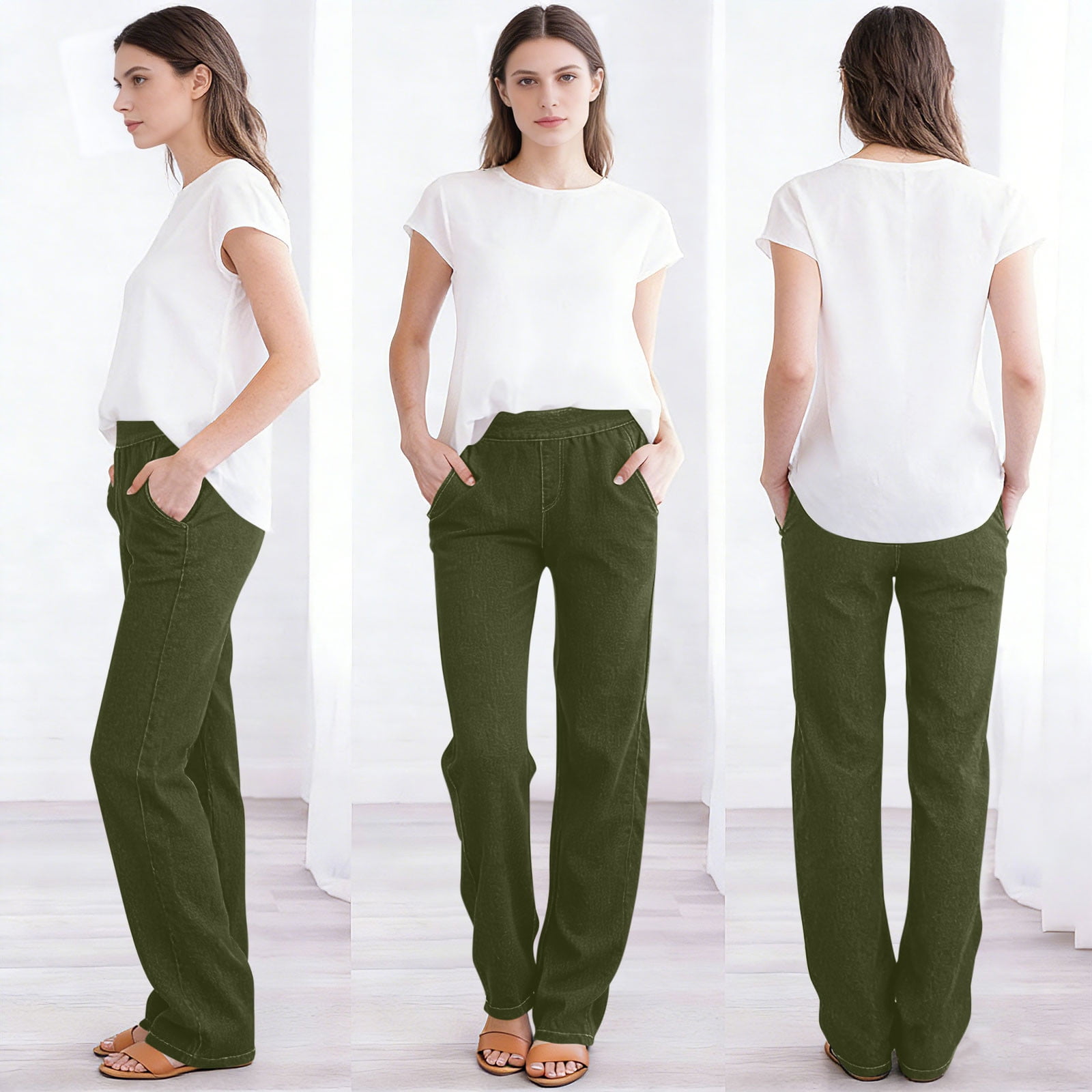 qucoqpe Imitation Jeans for Women Stretchy Elastic Waist Denim-Like ...