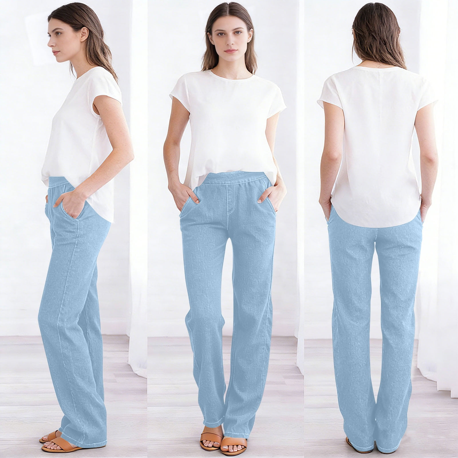 qucoqpe Imitation Jeans for Women Stretchy Elastic Waist Denim-Like ...