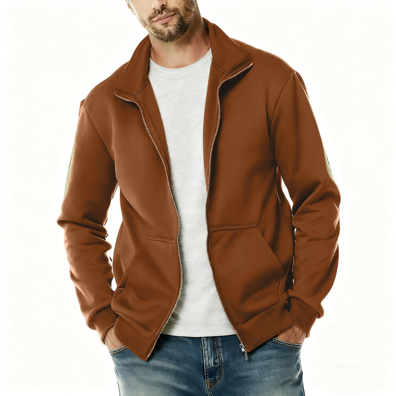 qucoqpe Men's Fleece Zip Up Sweatshirt Fall Winter Casual Long Sleeve ...
