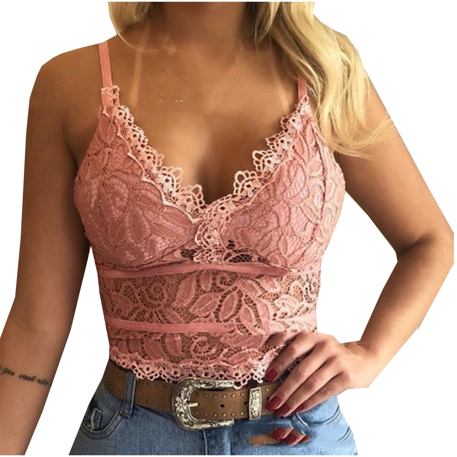 Qucoqpe Padded Bralettes For Women Sexy Plus Size Floral Lace