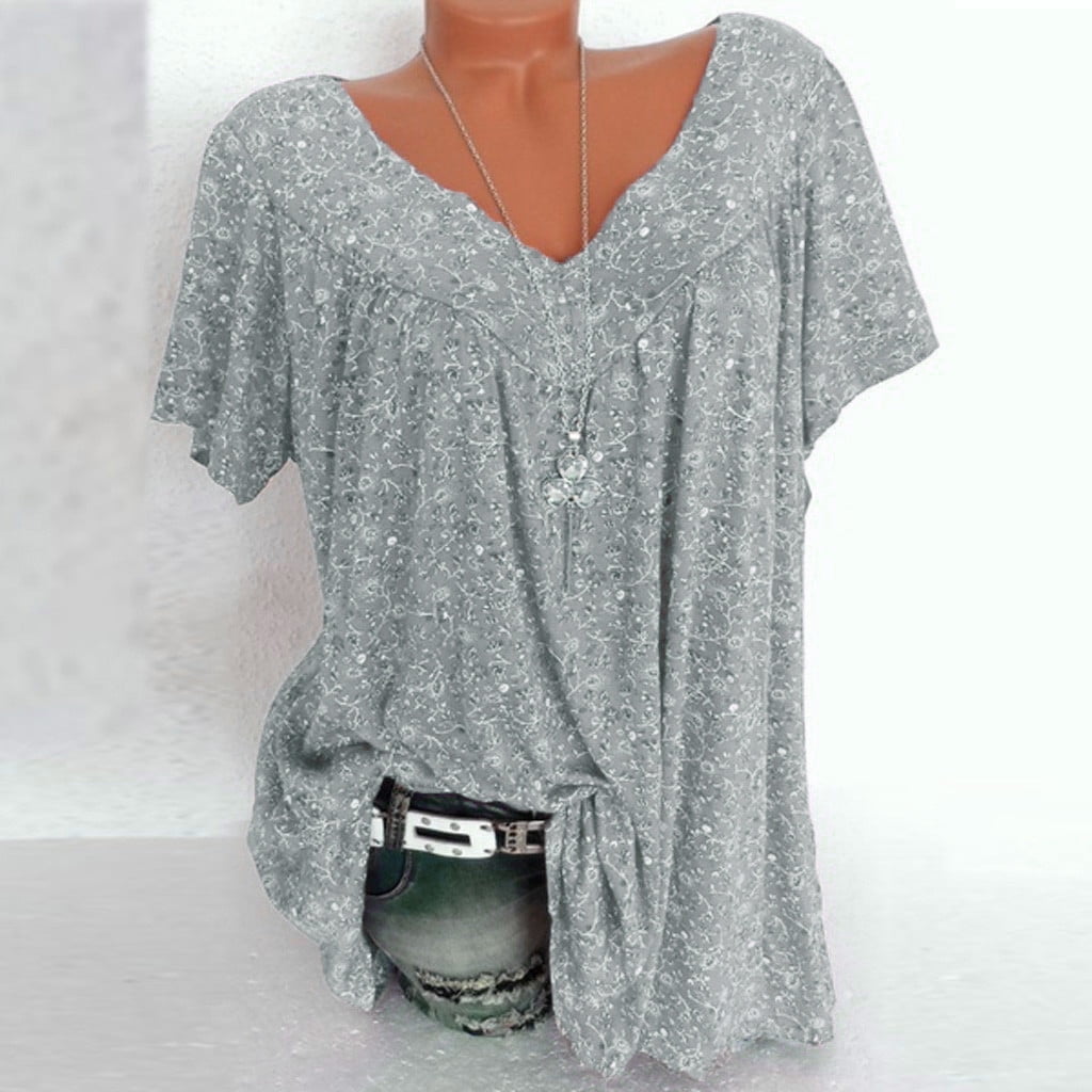 Qucoqpe Plus Size Blouse for Women, Casual Solid Color Print V-Neck ...