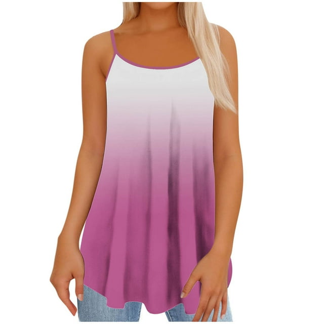 qucoqpe Summer Plus Size Tank Tops for Women Boho Tie Dye Loose Cami ...