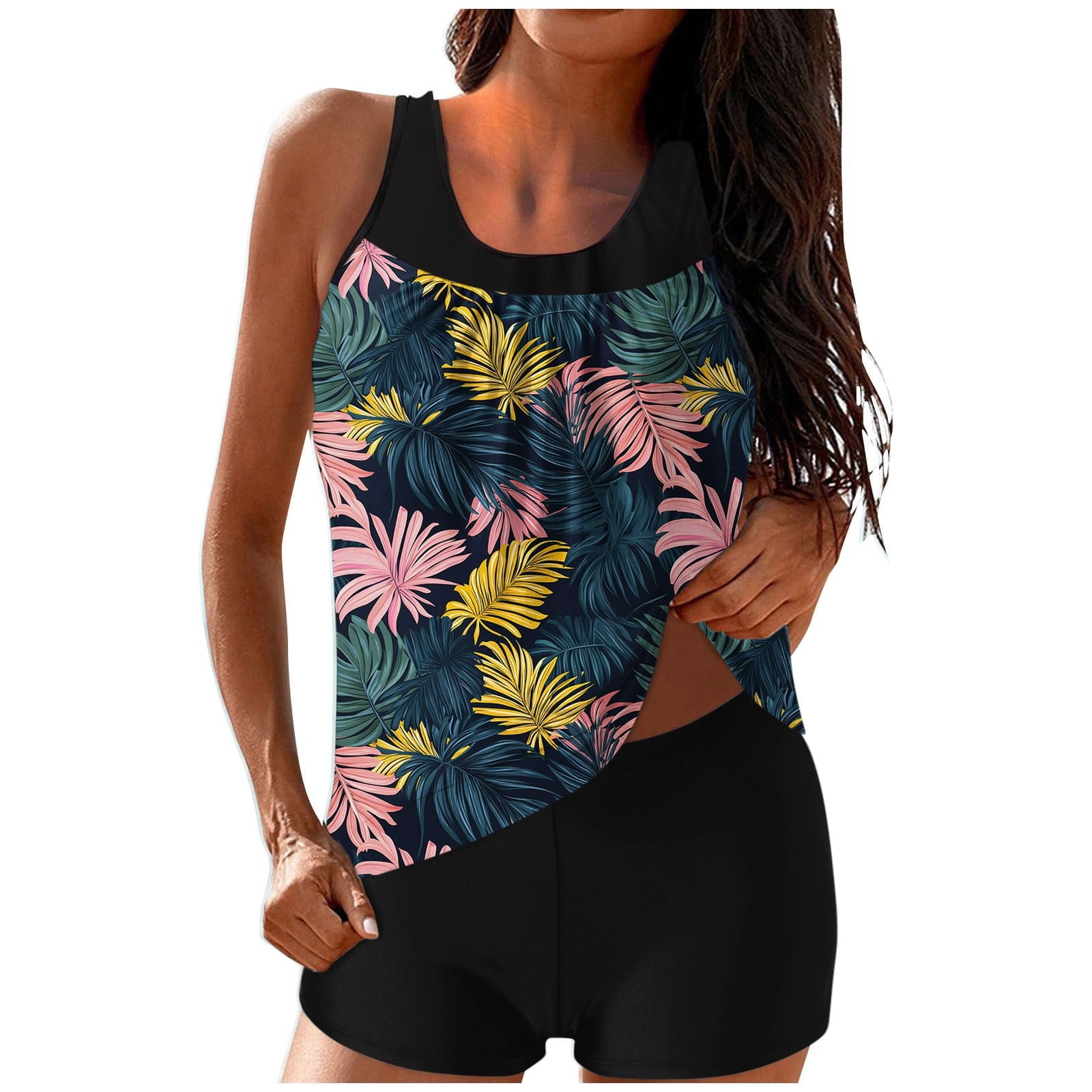 qucoqpe Tankini Swimsuits for Women Loose Fit Floral Print Two Piece ...