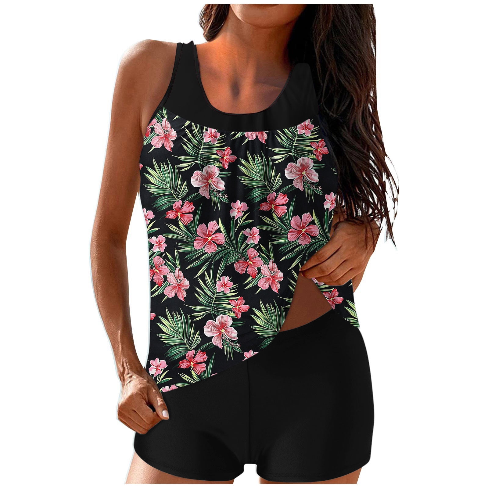 qucoqpe Tankini Swimsuits for Women Loose Fit Floral Print Two Piece ...