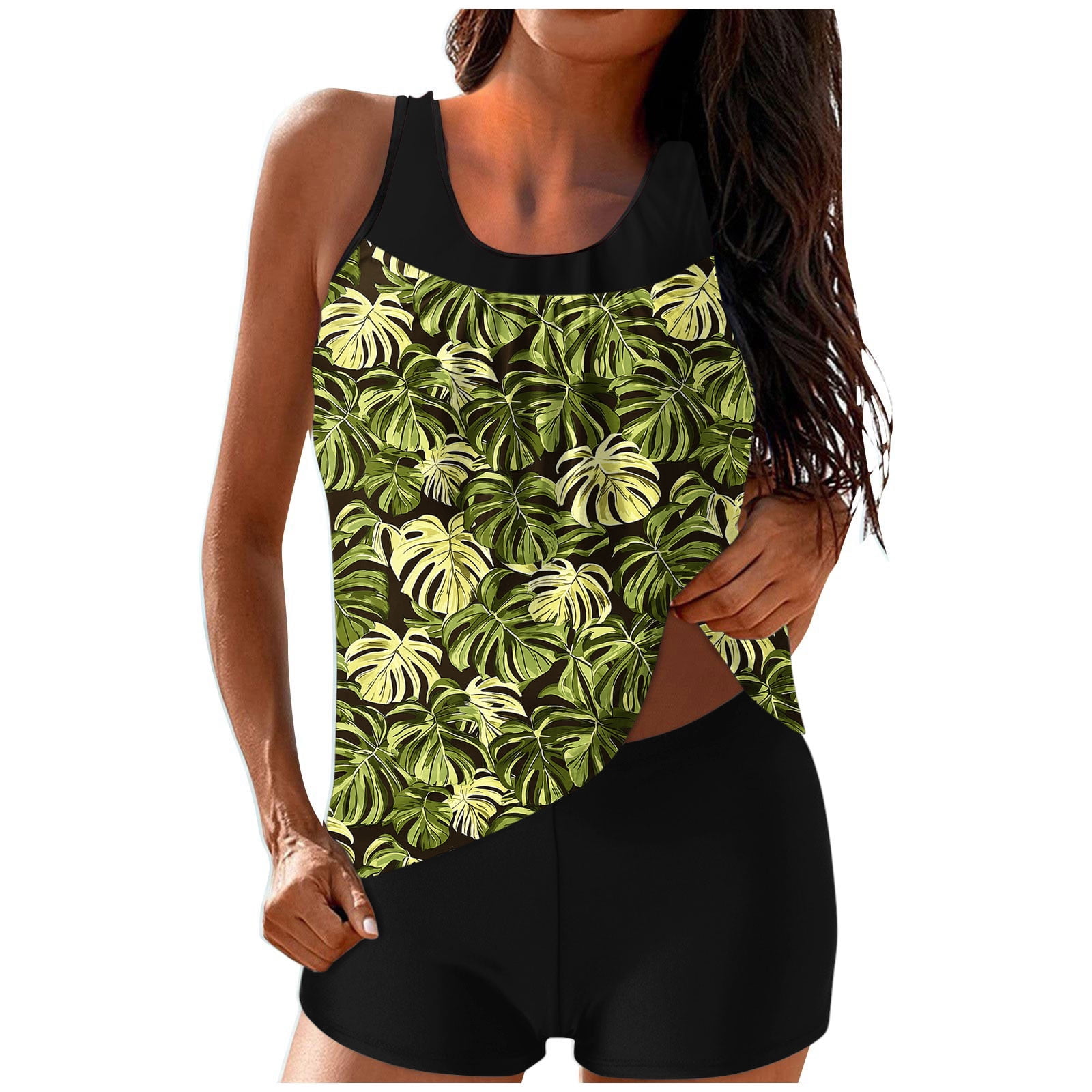 qucoqpe Tankini Swimsuits for Women Loose Fit Floral Print Two Piece ...