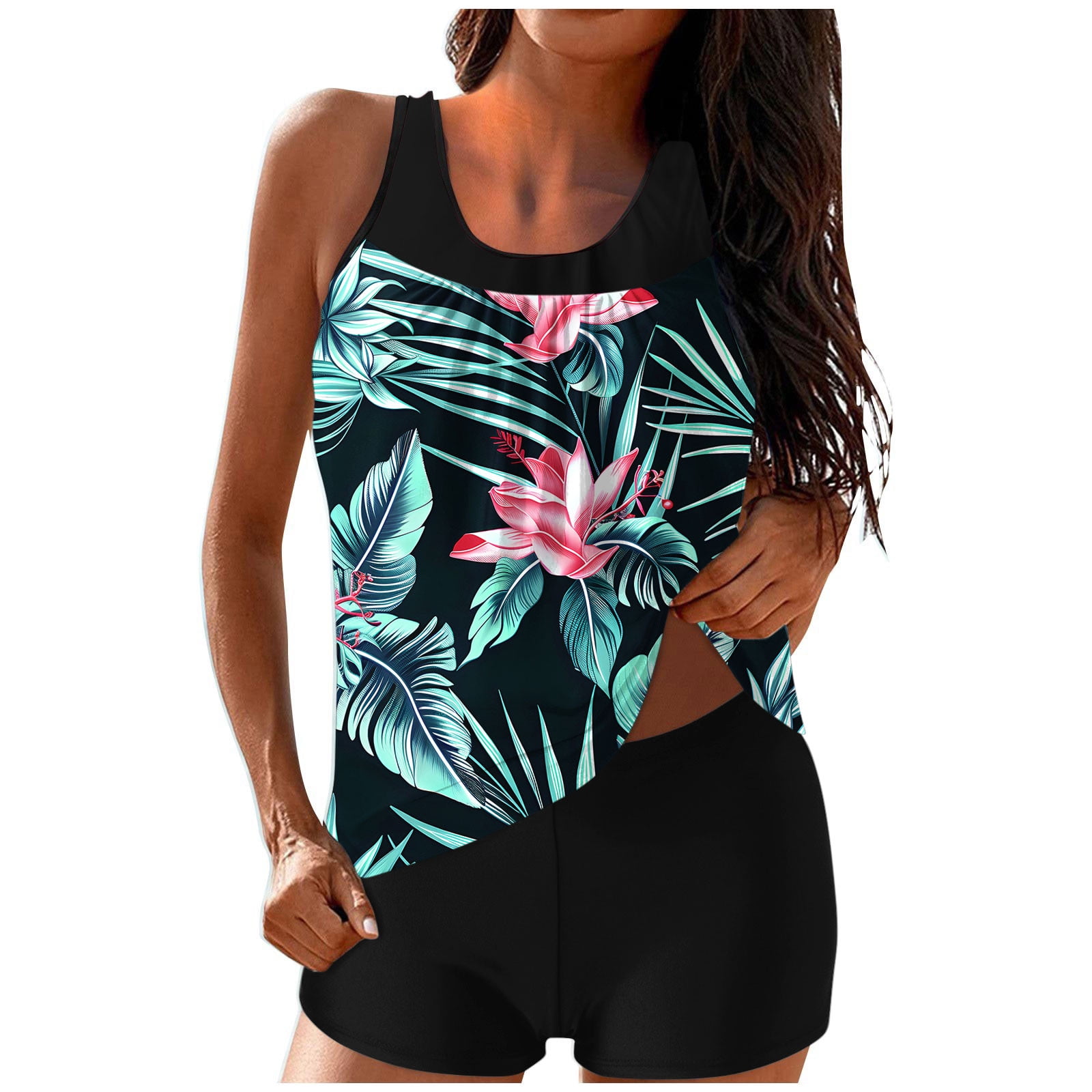 qucoqpe Tankini Swimsuits for Women Loose Fit Floral Print Two Piece ...